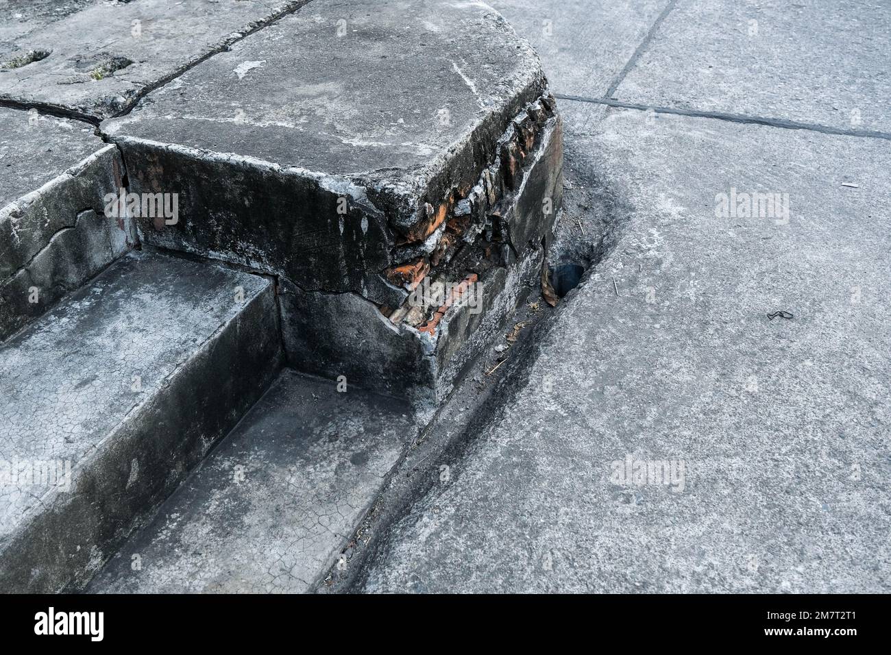 damaged public sidewalk. pavement damage Stock Photo - Alamy