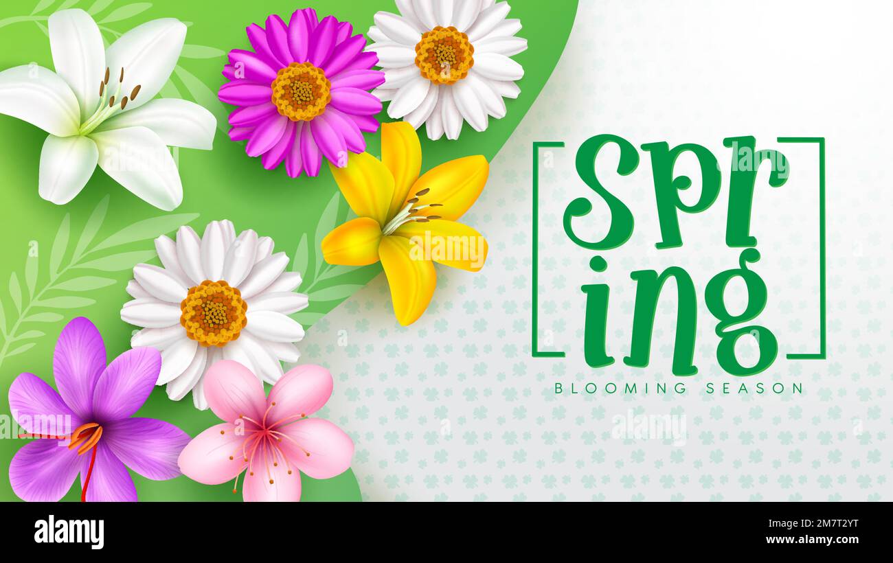 Spring flowers vector template design. Spring blooming season text with ...