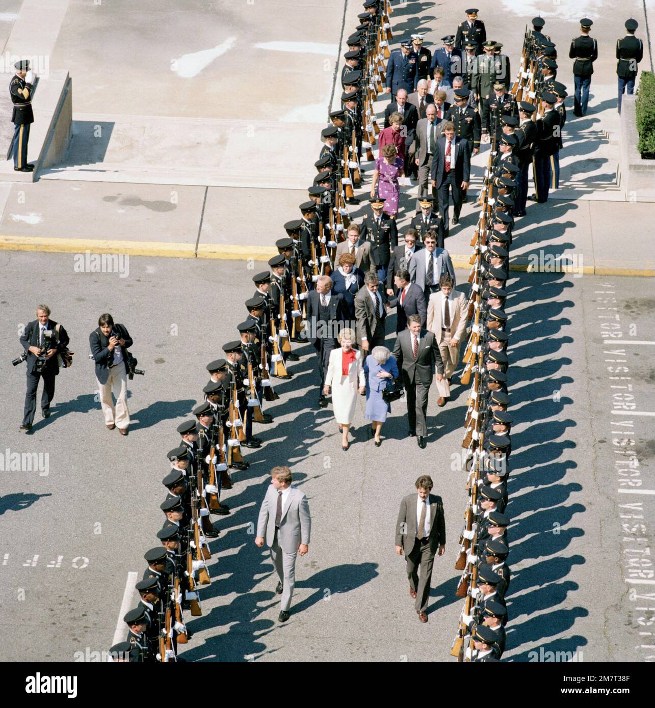 VIPs, with President Ronald Reagan and his wife Nancy and Mrs. Douglas ...