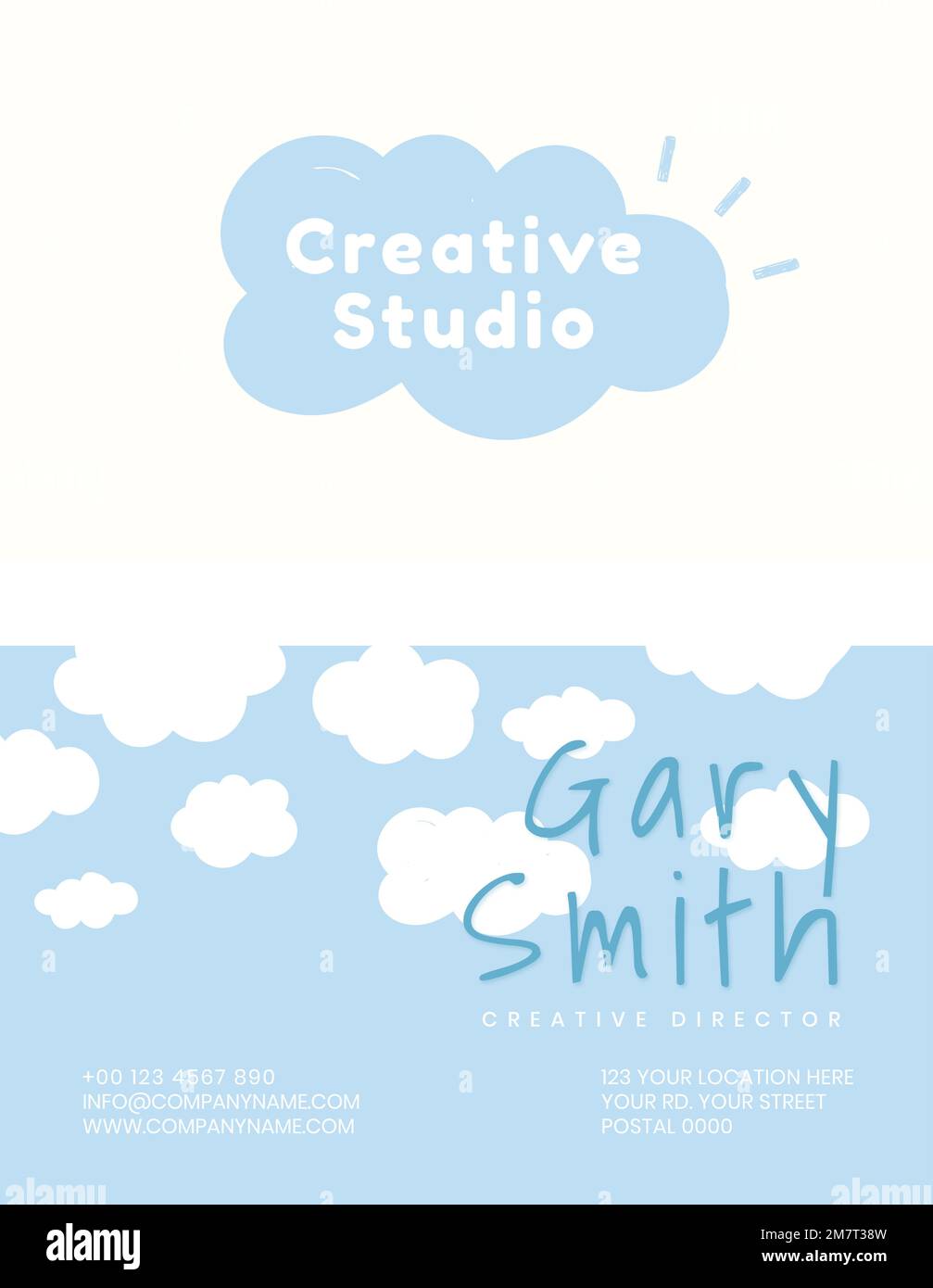 Editable name card template vector in clouds and blue sky pattern Stock ...