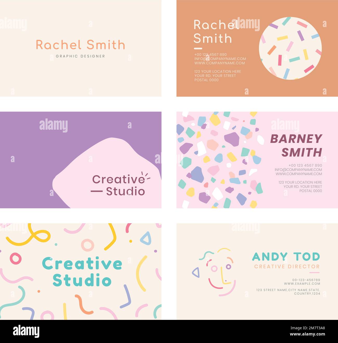 Editable name card template vector set in soft pastel color patterns ...