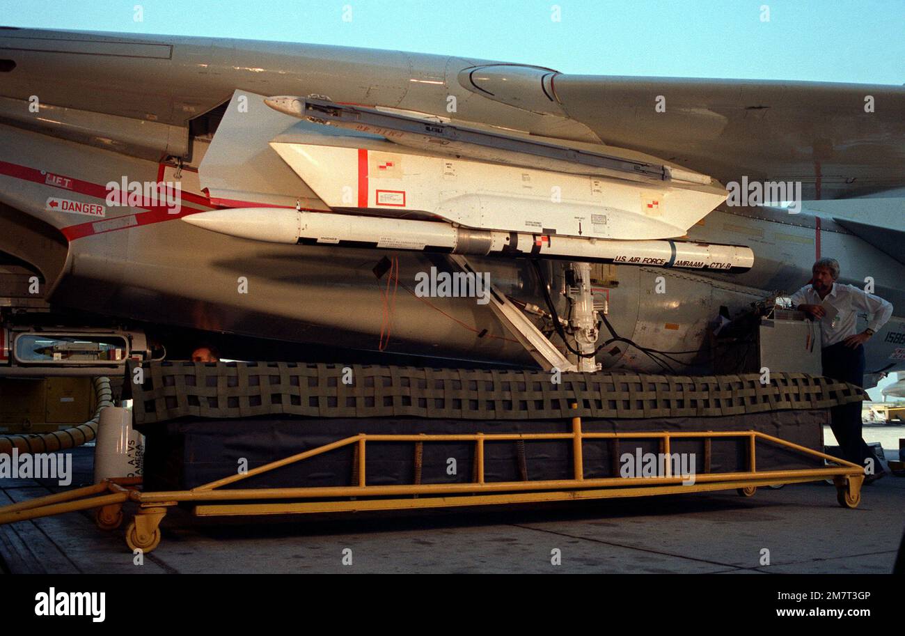 An Advanced Medium Range Air-to-Air Missile (AMRAAM) before it is ...
