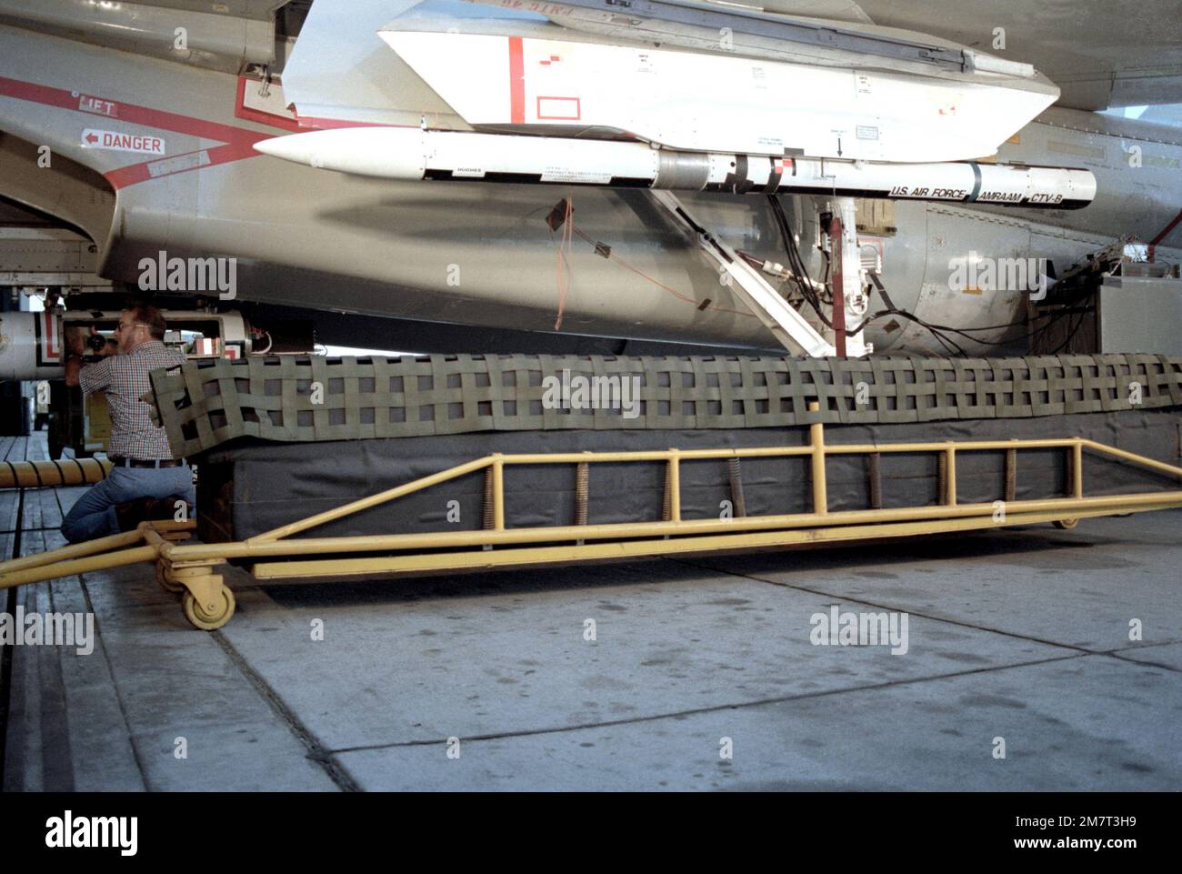 A ground ejection test is performed on an F-14A Tomcat aircraft armed ...