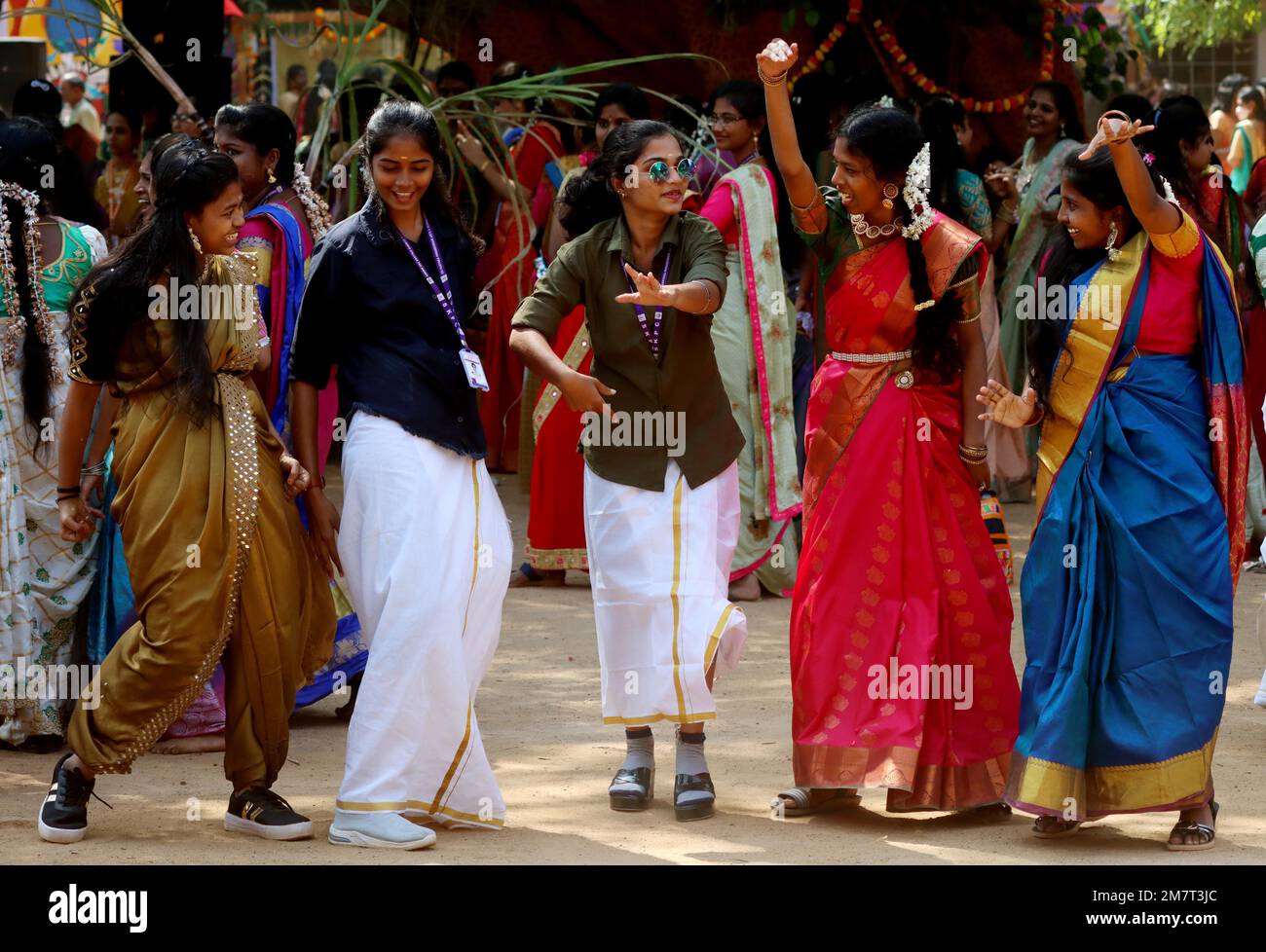 Chennai, India, 11/01/2023, Students wearing traditional attire make ...