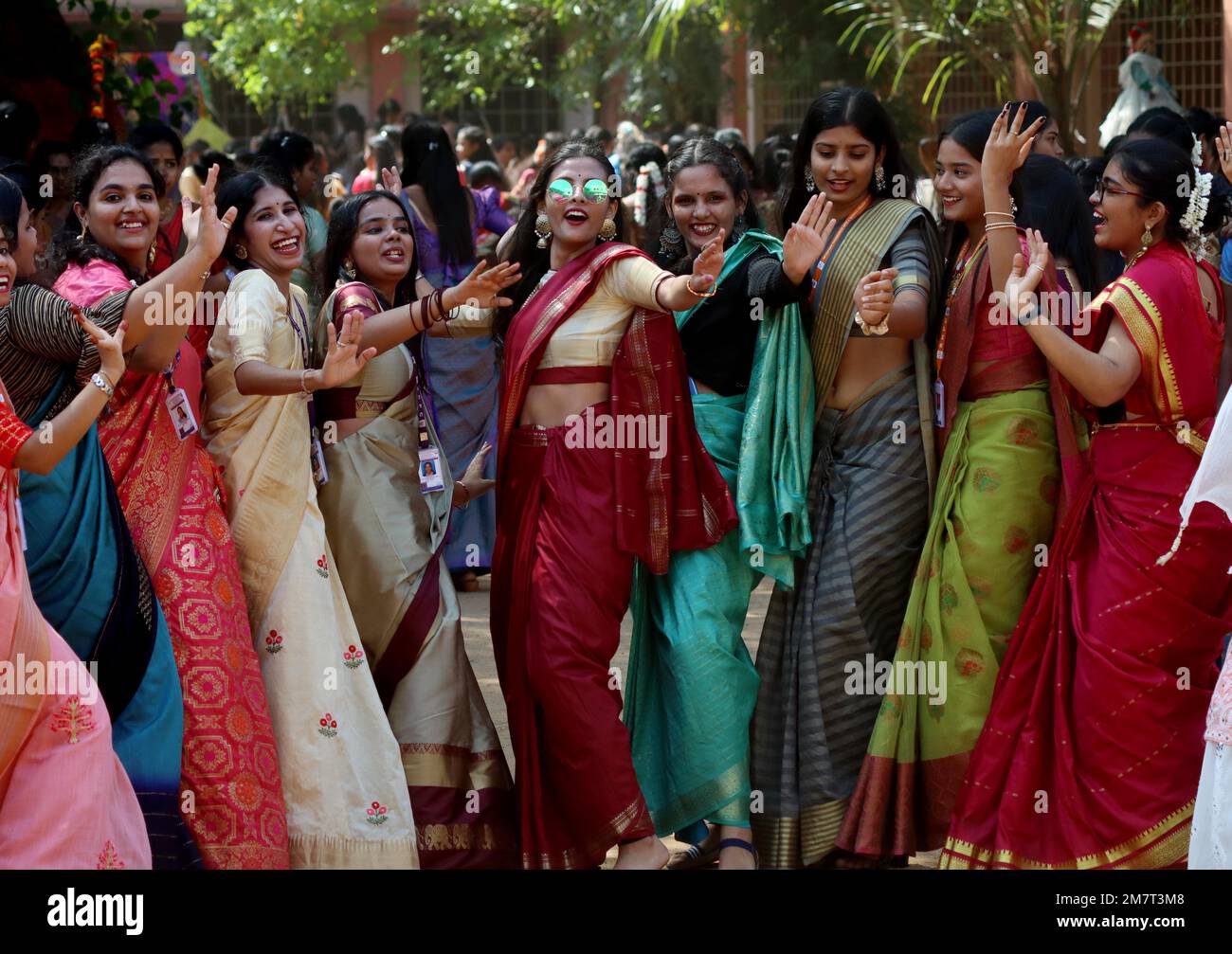 Chennai, India, 11/01/2023, Students wearing traditional attire make ...