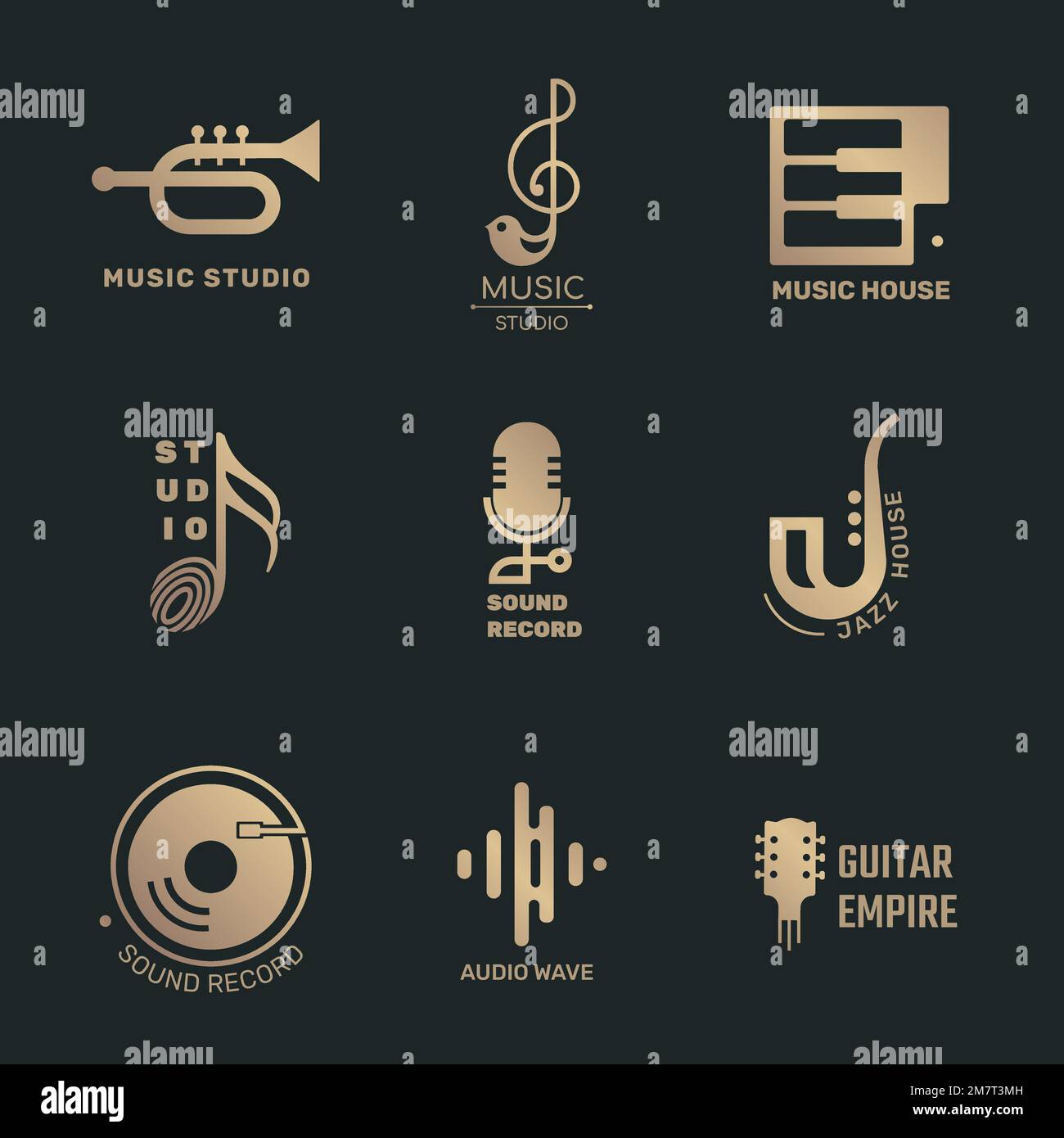 Minimal flat music logo vector design set in black and gold Stock ...