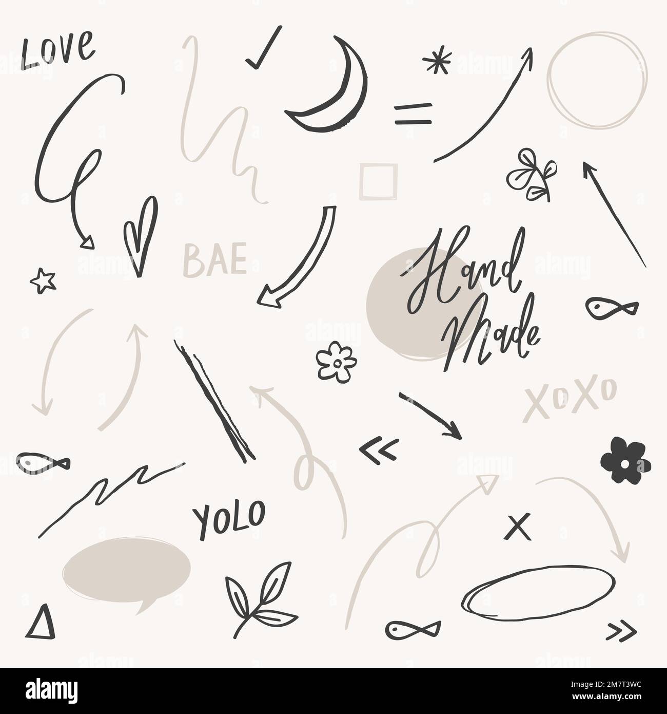 Cute doodle vector set in black and gray tone Stock Vector Image & Art ...
