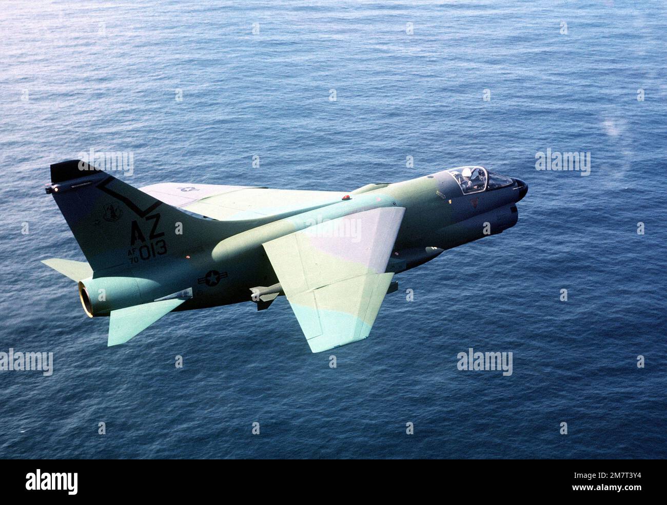 AN air-to-air right side view of an A-7D Corsair II aircraft from the ...