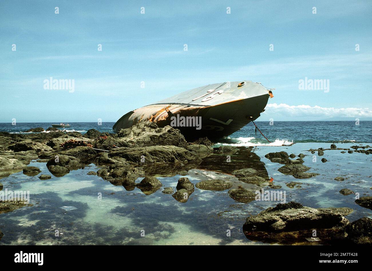A view of the bow portion of the capsized Philippine destroyer DATU ...