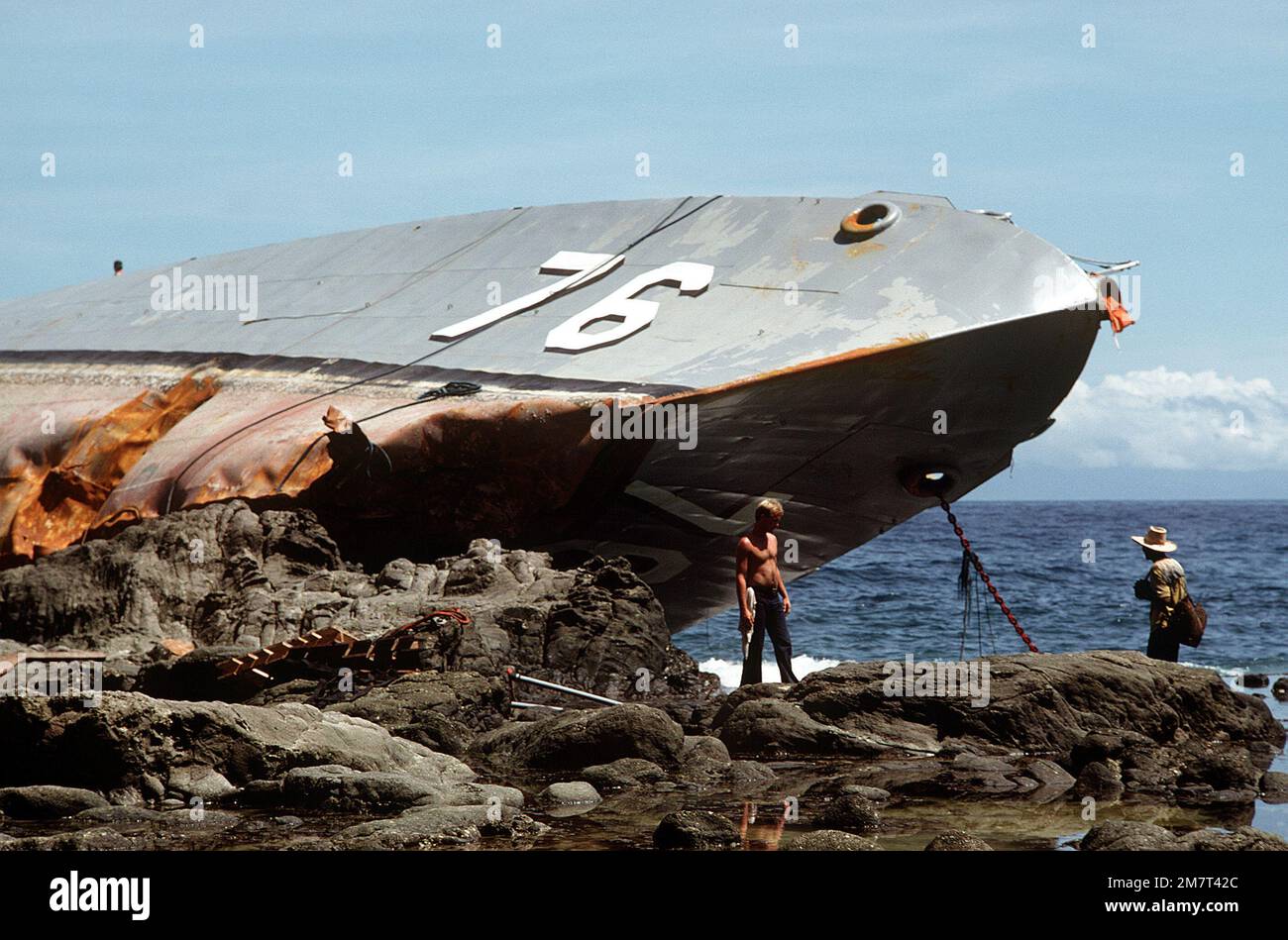 A view of the bow portion of the capsized Philippine destroyer DATU ...