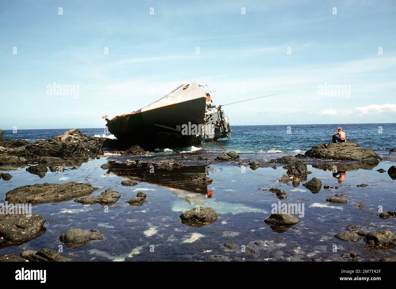 A view of the bow portion of the capsized Philippine destroyer DATU ...