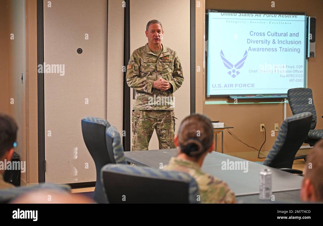 Col. Terry McClain, 433rd Airlift Wing commander, delivers opening remarks before a Diversity ...