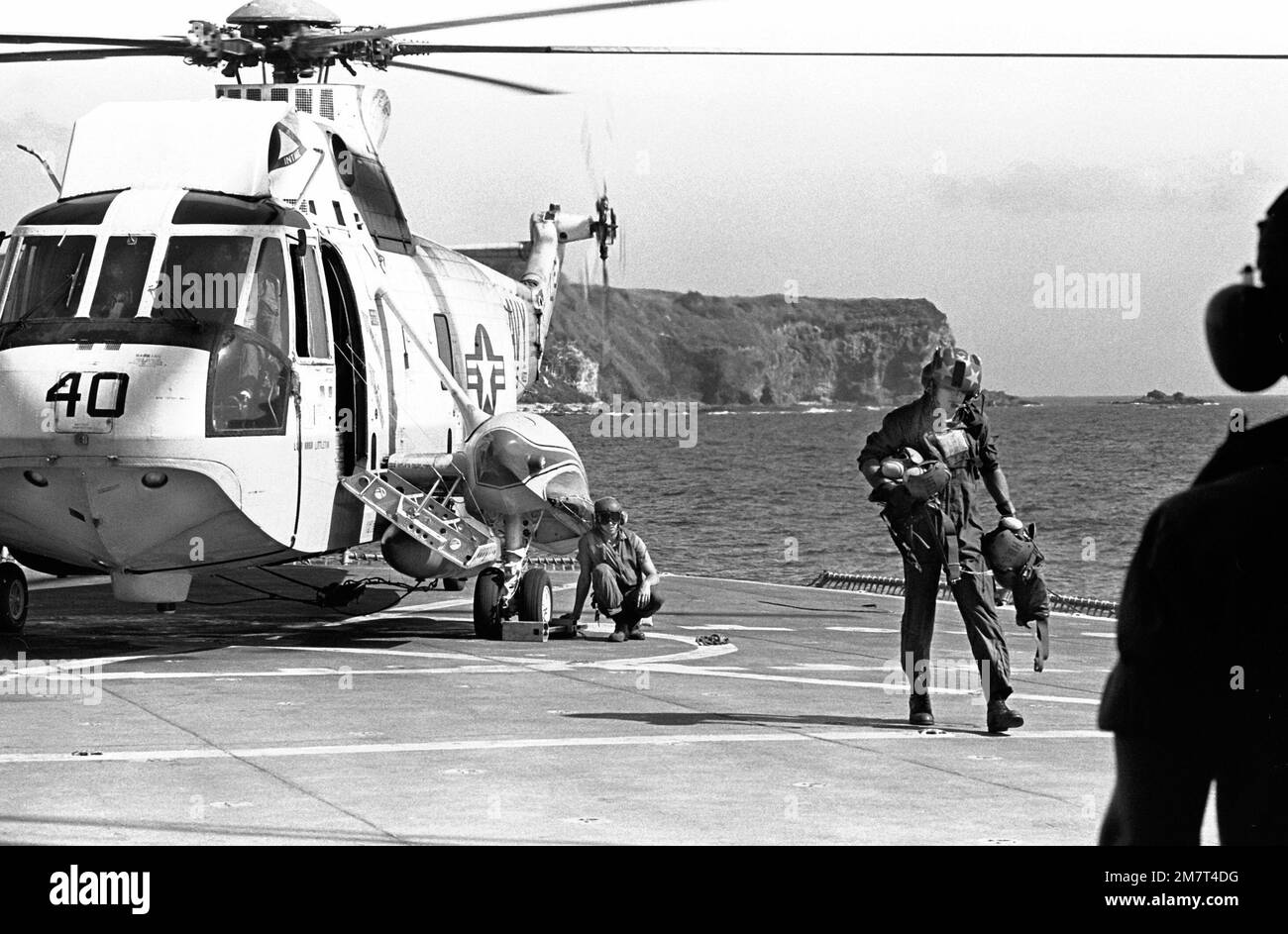 A left front view of an SH-3A Sea King helicopter, from Fleet Composite ...