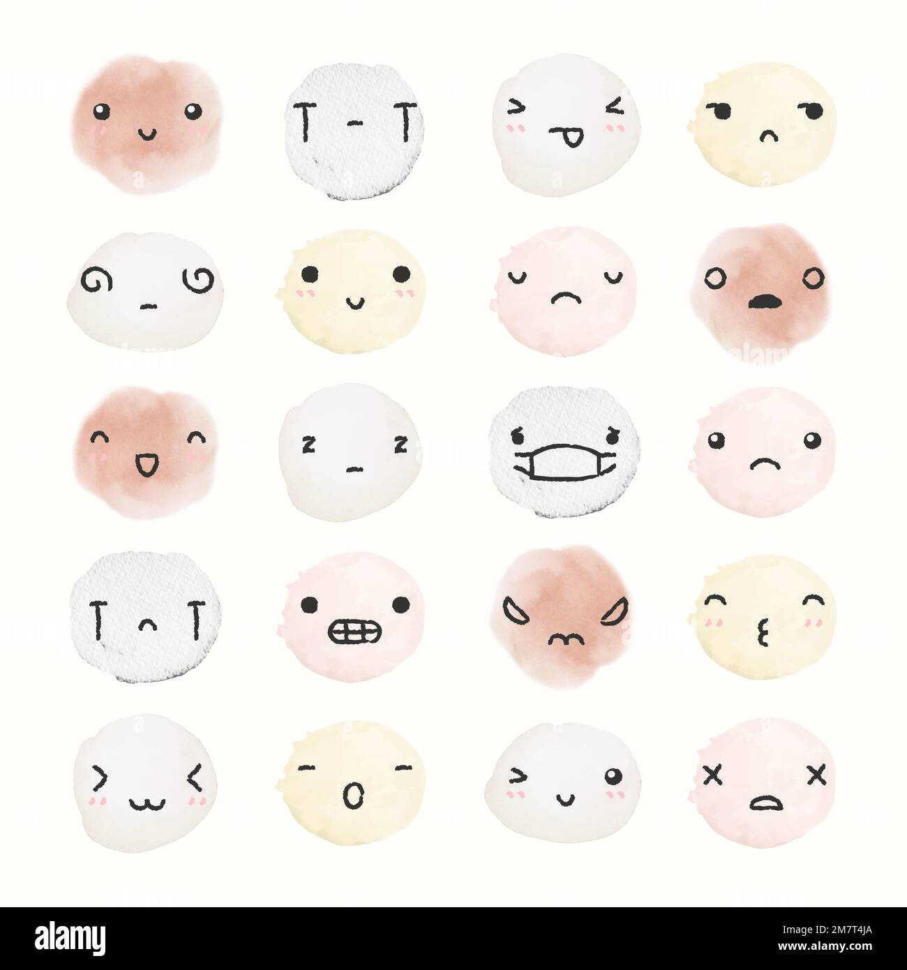 Watercolor emoticon design element vector with diverse feelings in ...
