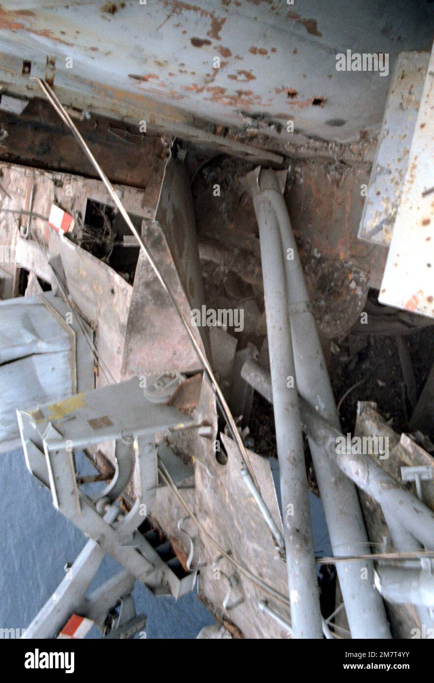 A view of Harpoon missile damage assessment aboard the radar picket ...