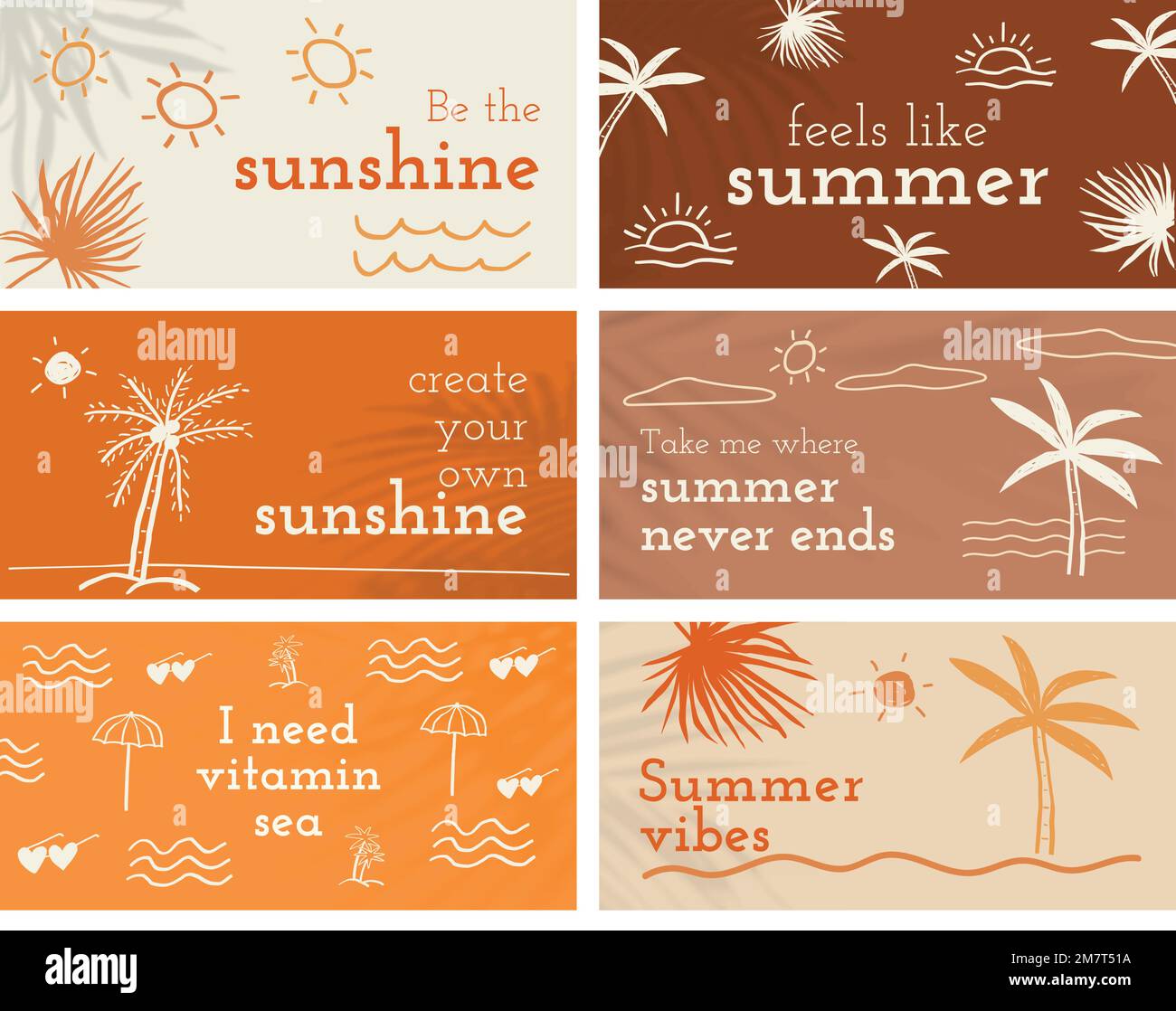 Doodle editable summer templates vector with cute doodle set for social ...
