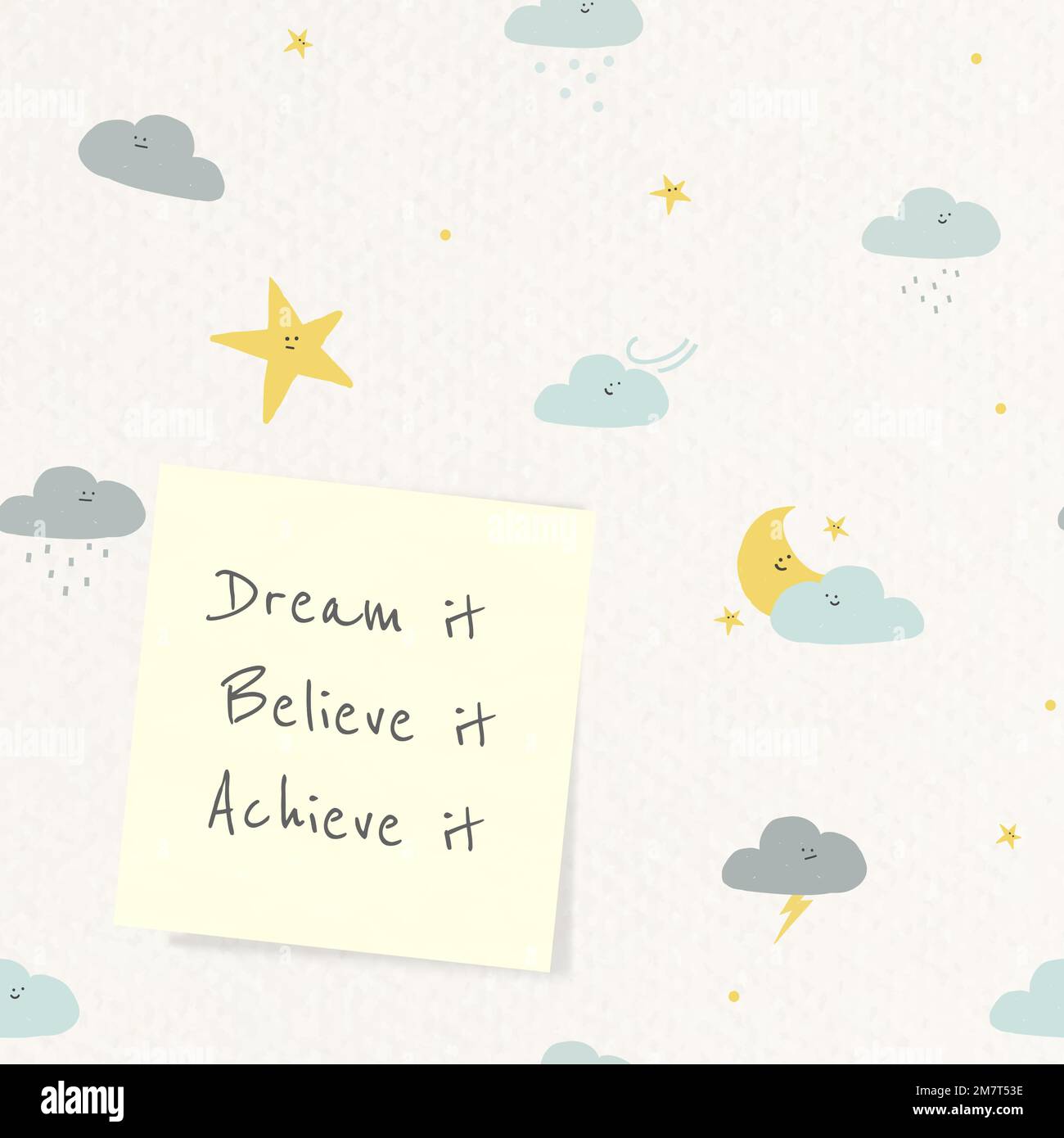 Cheerful quote template vector with cute doodle weather drawings social ...
