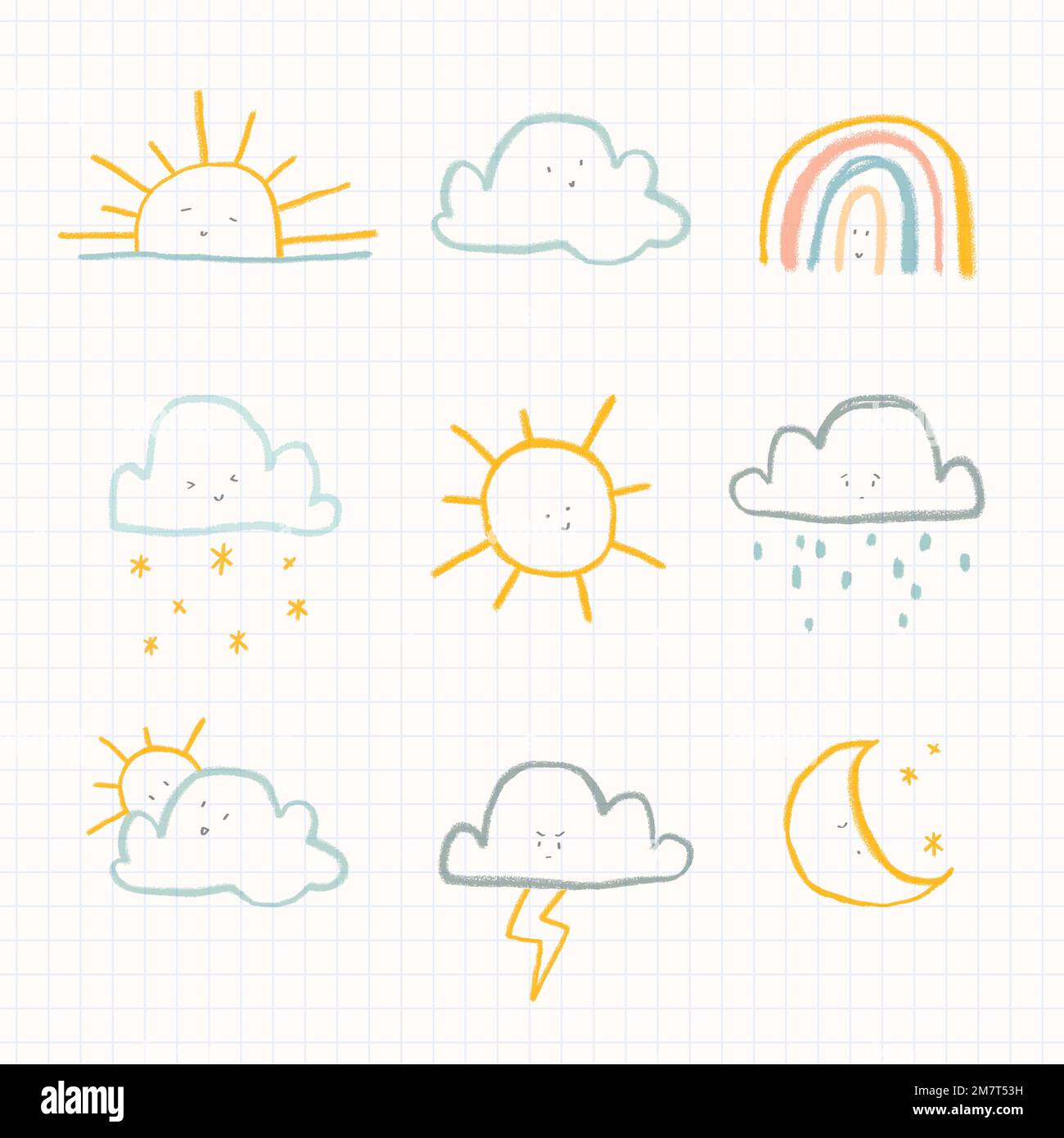 Doodle weather set cloud thunder hi-res stock photography and images ...