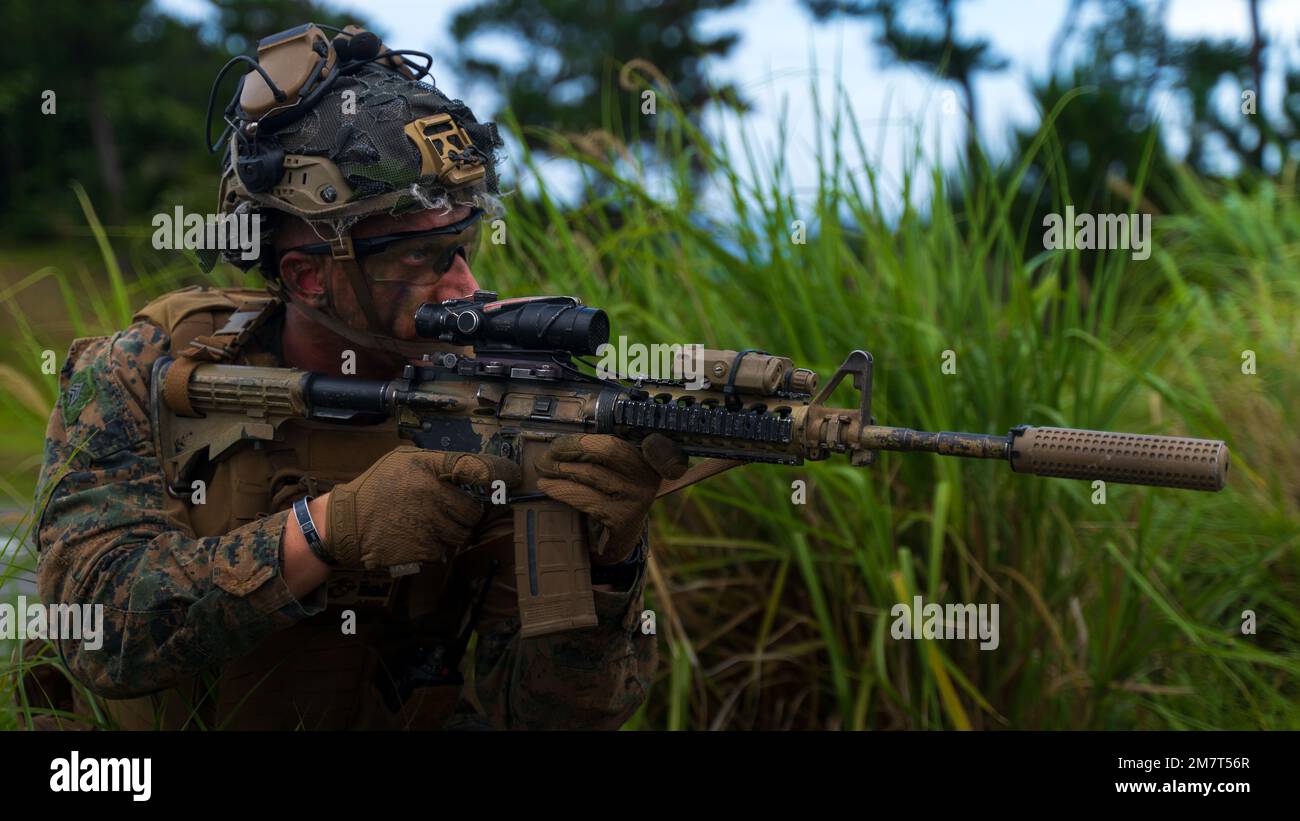 A U.S. Marine with 3d Battalion, 2nd Marines conducts a live fire range ...
