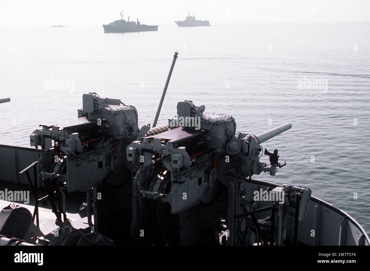 A view of a gun mount aboard the Spanish transport and cargo ship ...