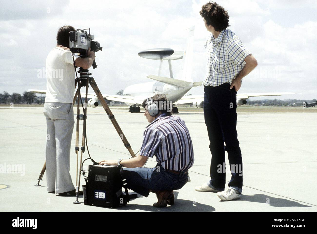 News media personnel record the arrival of the E-3A Sentry Airborne ...