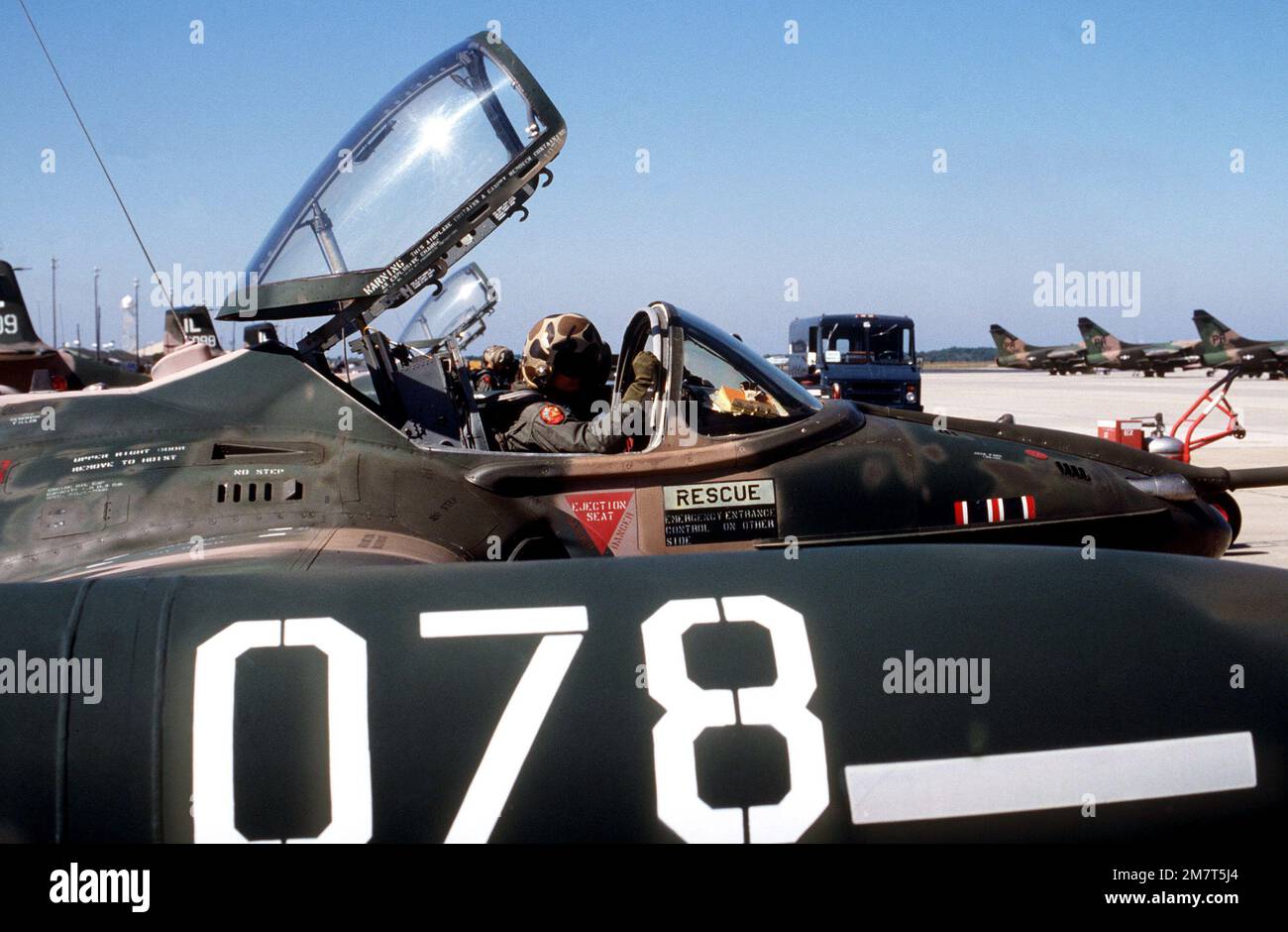 A pilot prepares for takeoff in an A-37 Dragonfly aircraft during ...