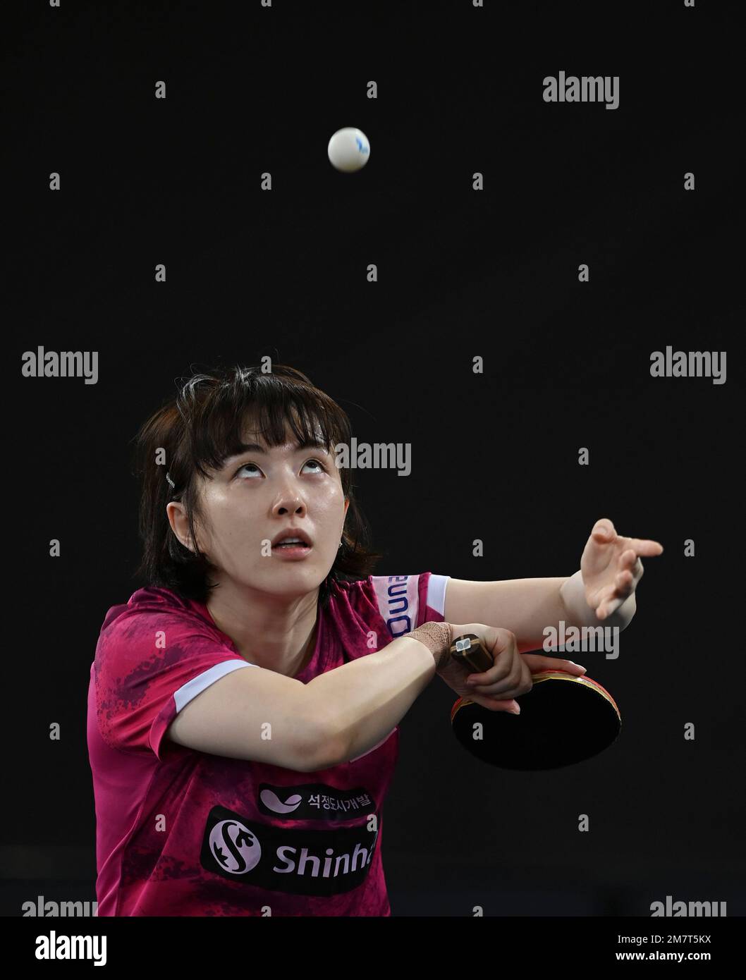 Doha, Qatar. 10th Jan, 2023. Suh Hyowon of South Korea serves during ...