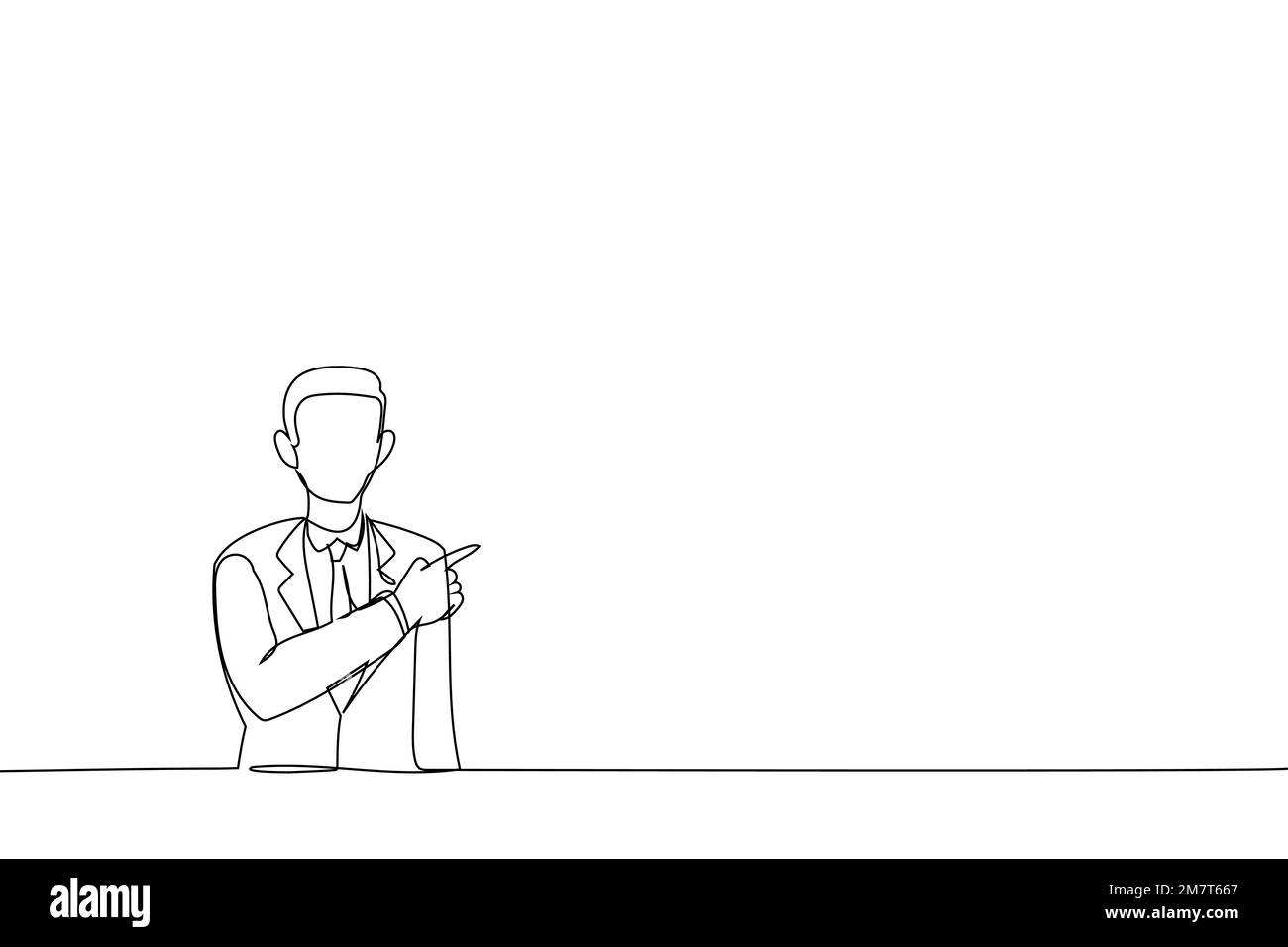 Cartoon of business man pointing space. Single continuous line art ...