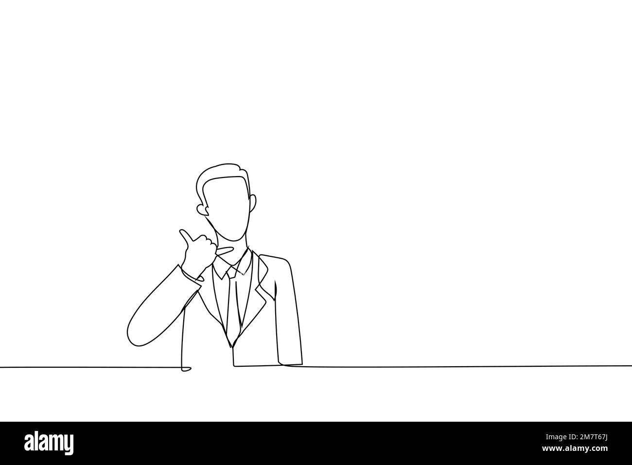 Drawing of male investor showing and pointing up with finger number one ...