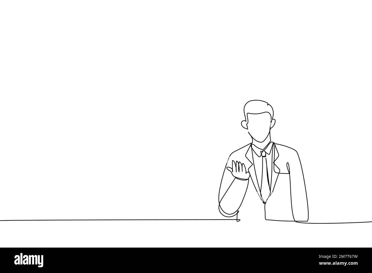 Illustration of smiling businessman hand beckoning someone. One line ...