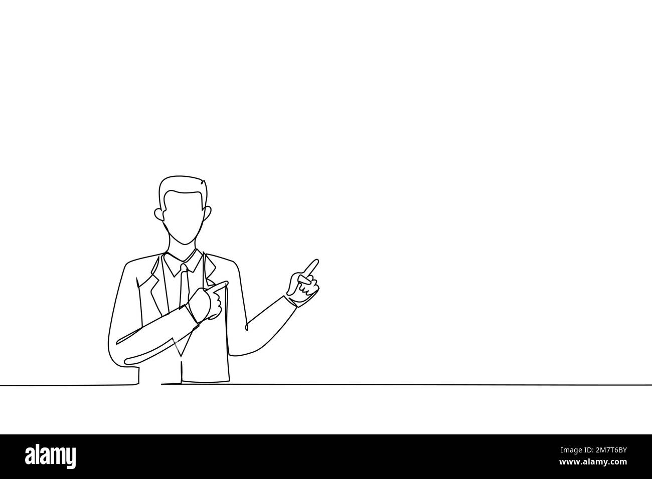 Cartoon of young businessman pointing to side and upwards with both ...