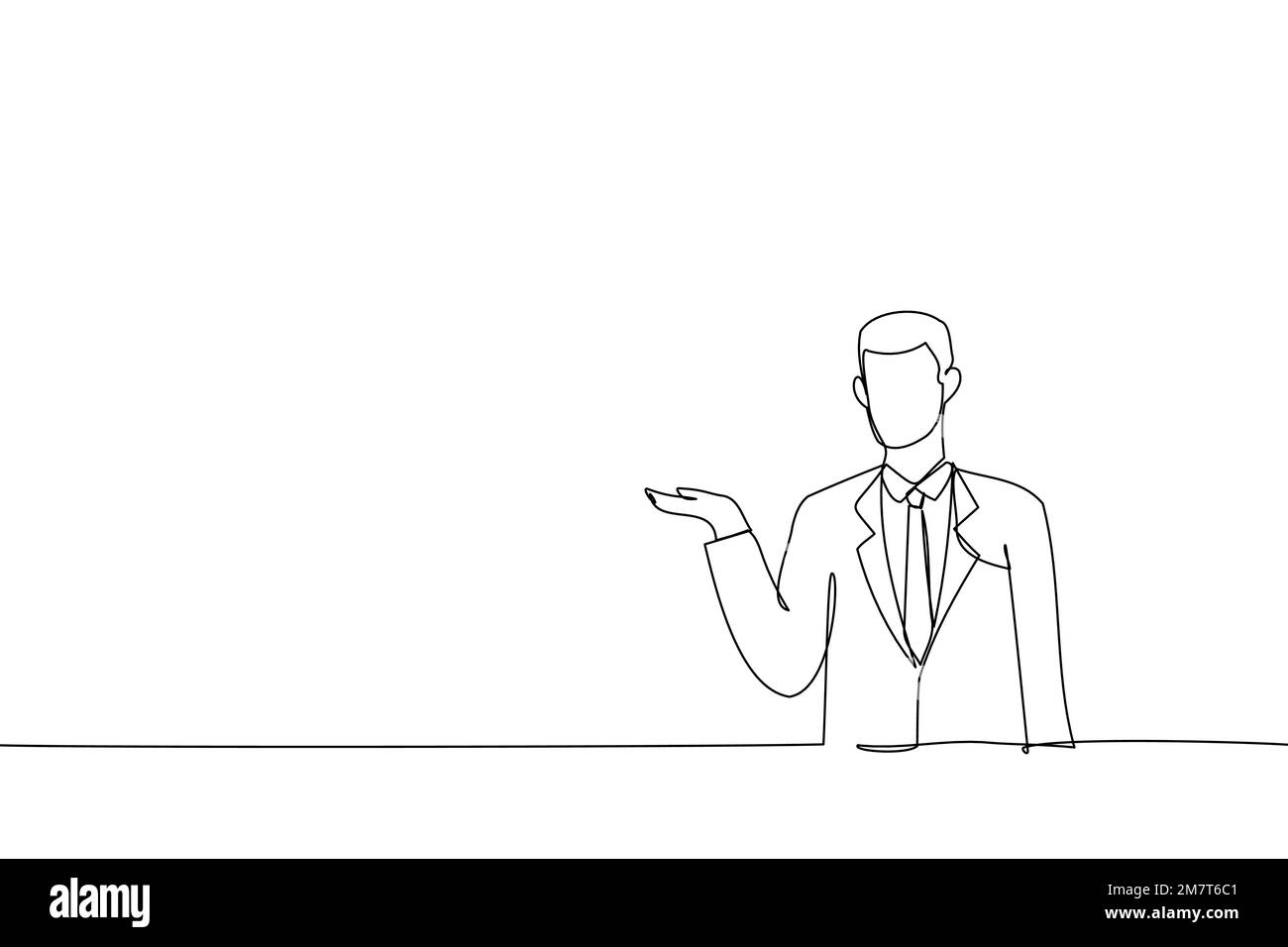 Drawing of young man holding copyspace imaginary on the palm to insert ...