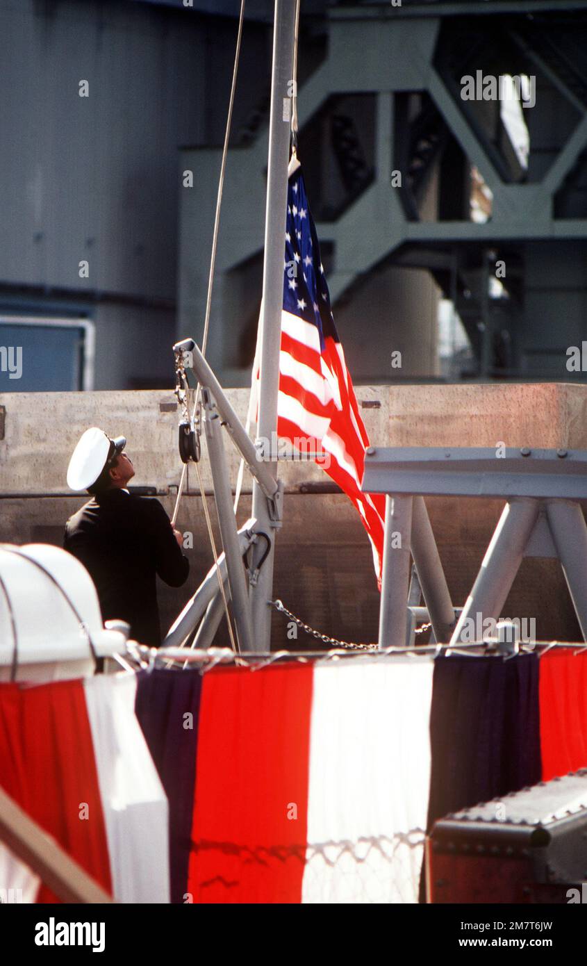 Puget Sound Naval Shipyard, Bremerton, Washington. The US flag is ...