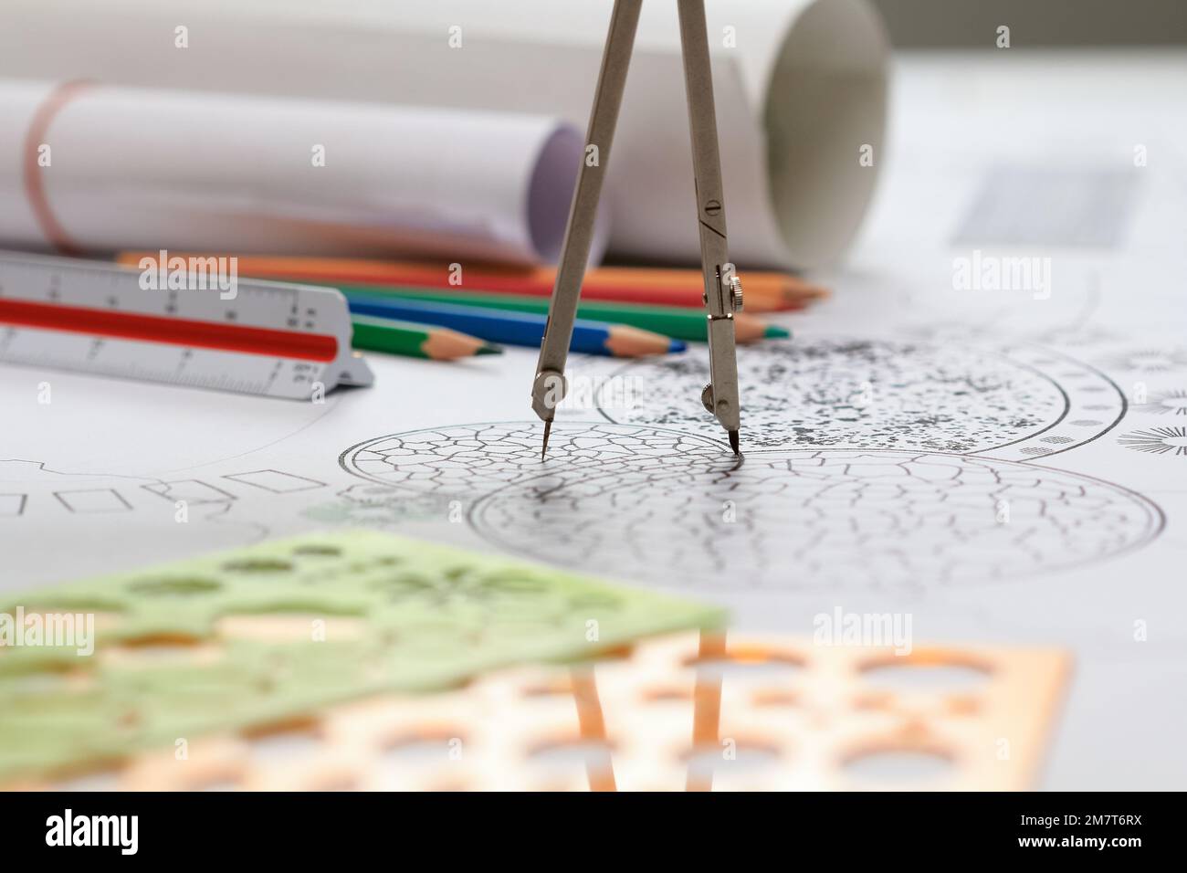 Landscape architect design stone patio in backyard garden plan Stock ...