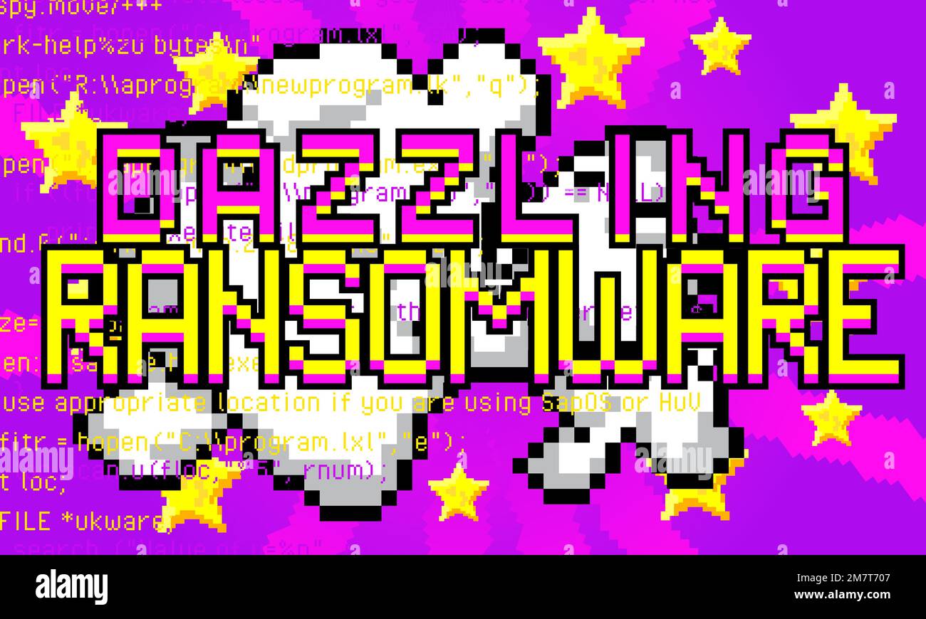 Dazzling Ransomware. Pixelated word with geometric graphic background ... Dazzling Ransomware. Pixelated word with geometric graphic background ...