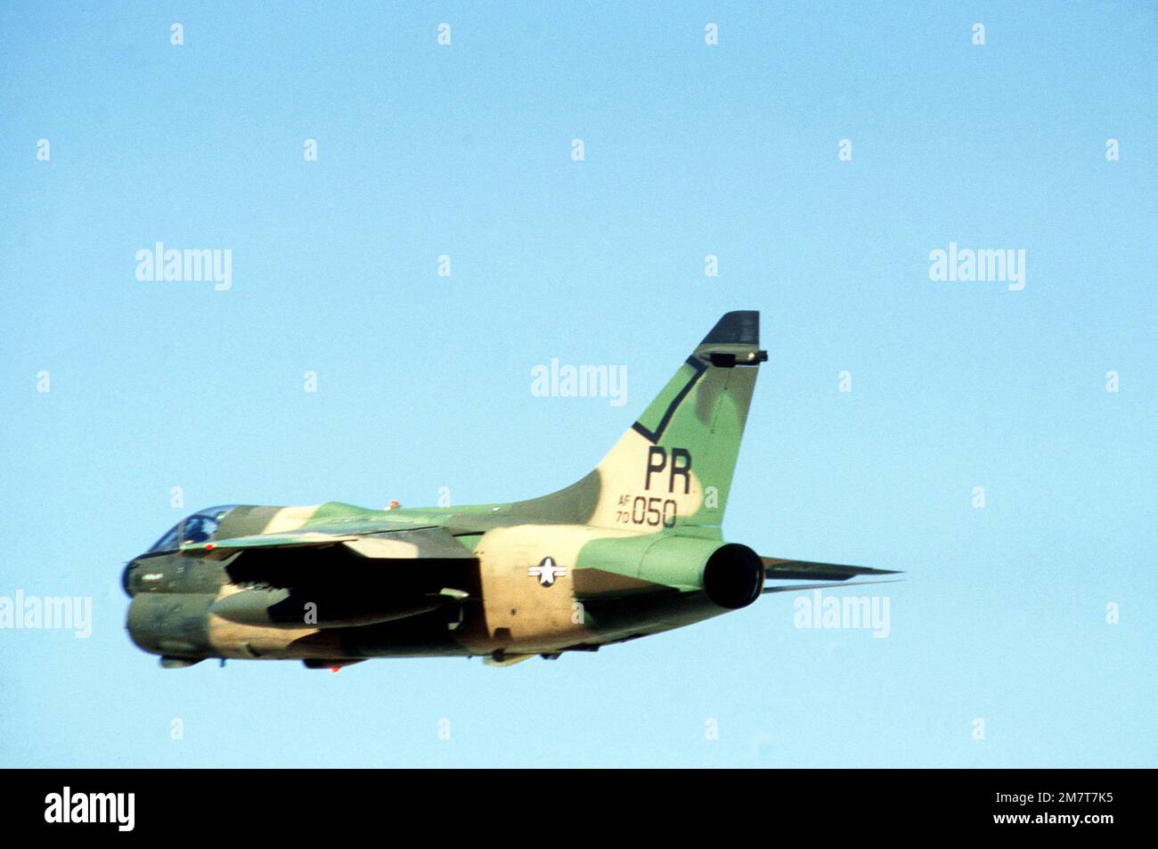 An A-7 Corsair II aircraft in flight during exercise BOLD EAGLE '82 ...