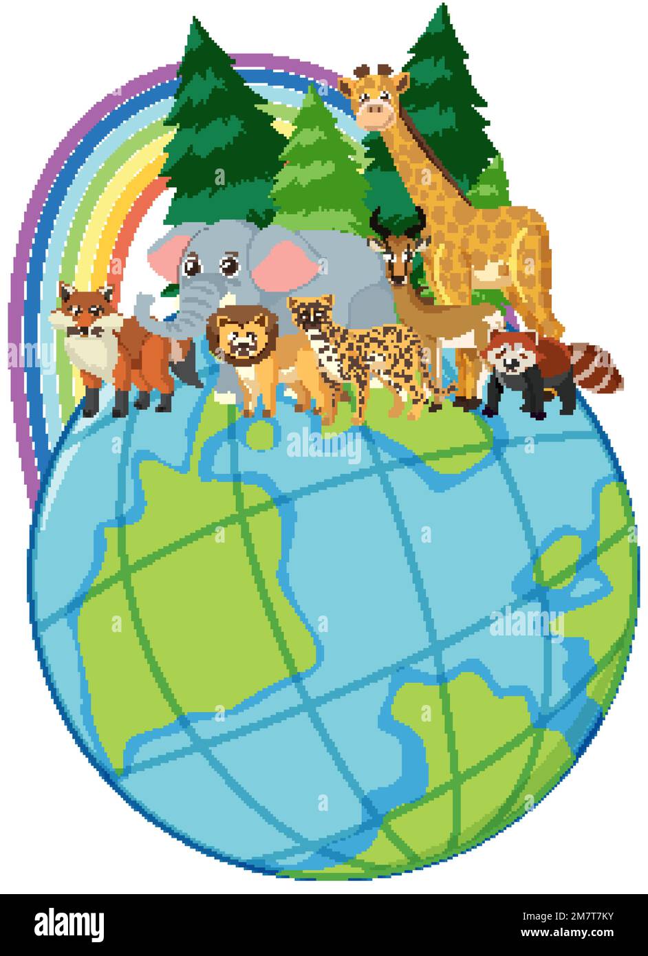 Animals standing on earth planet illustration Stock Vector Image & Art ...