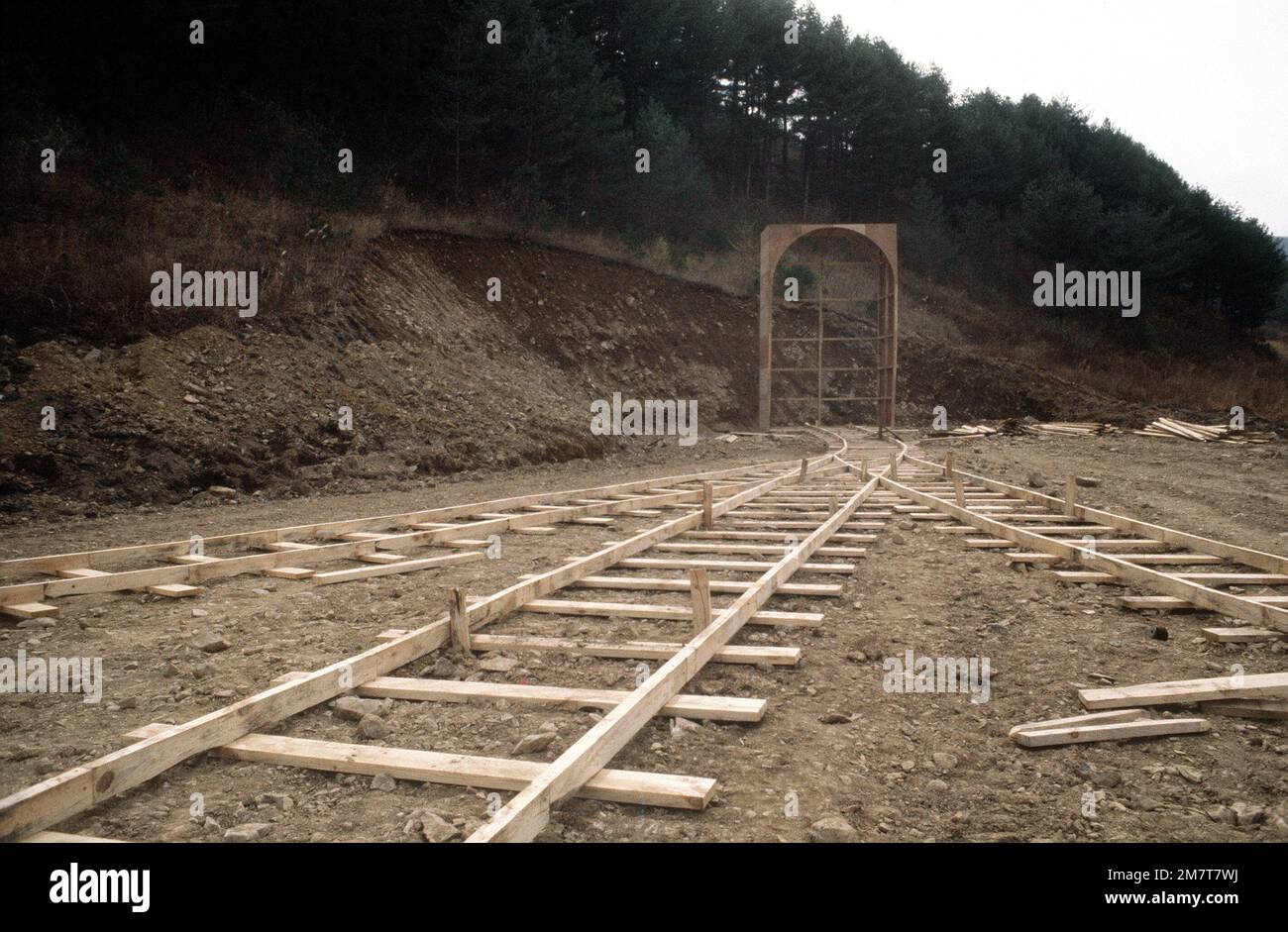 A view of mock railroad tracks in the target range at the Korean ...