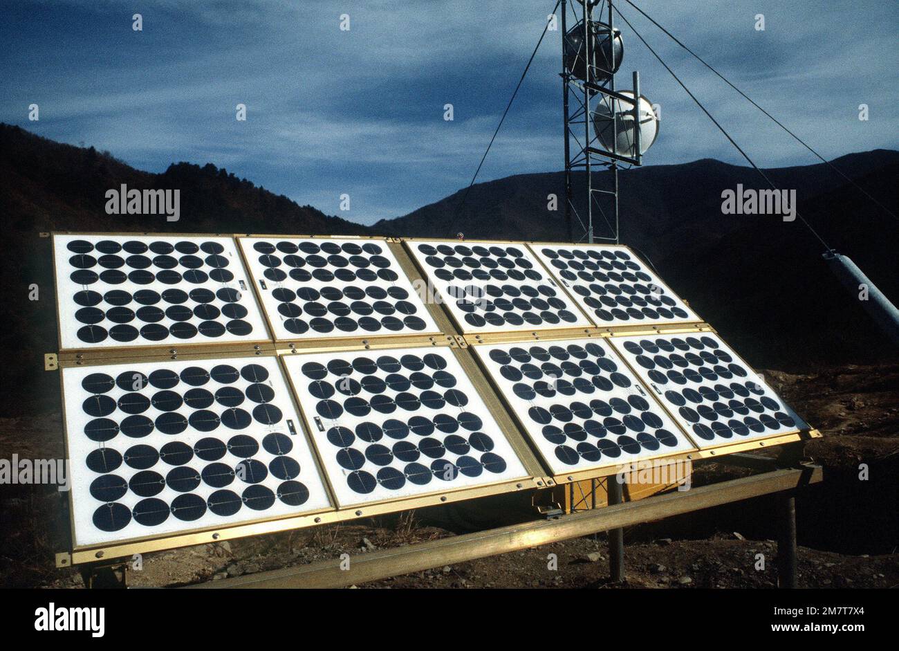 A view of a solar panel, which charges batteries for the range control ...