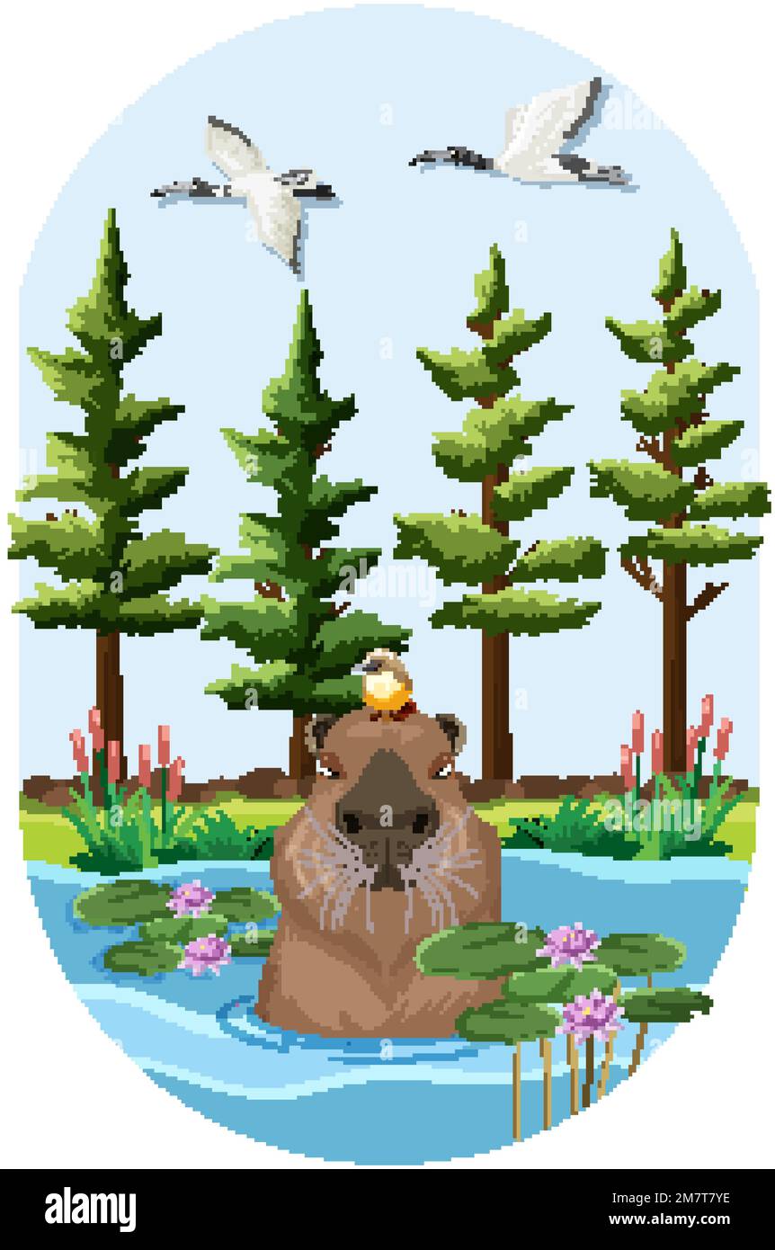 Capybara in pond nature background illustration Stock Vector Image ... Capybara in pond nature background illustration Stock Vector Image ...