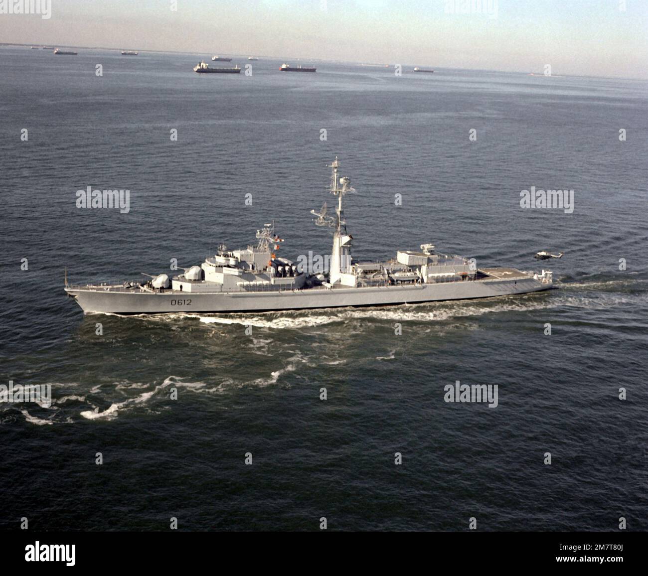 A port view of the French destroyer DE GRASSE (D-612) with other ships ...
