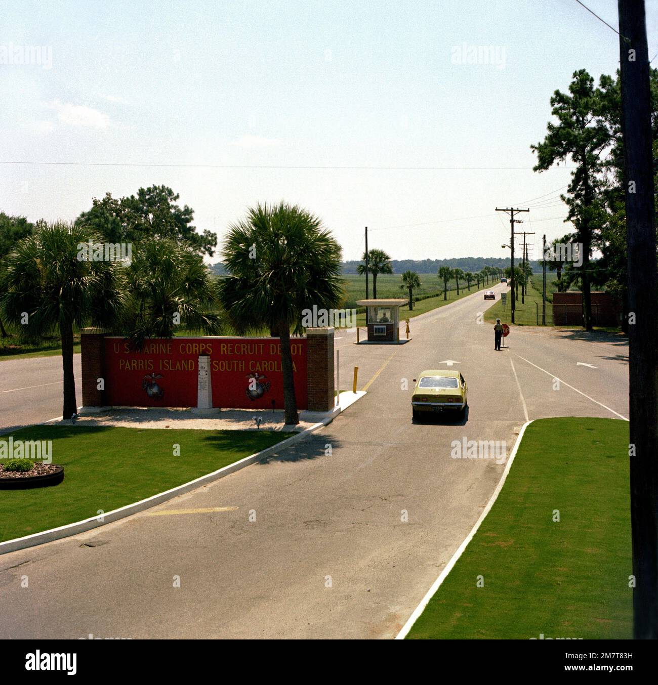 The main gate of the Marine Corps Recruit Depot and the only dry land ...