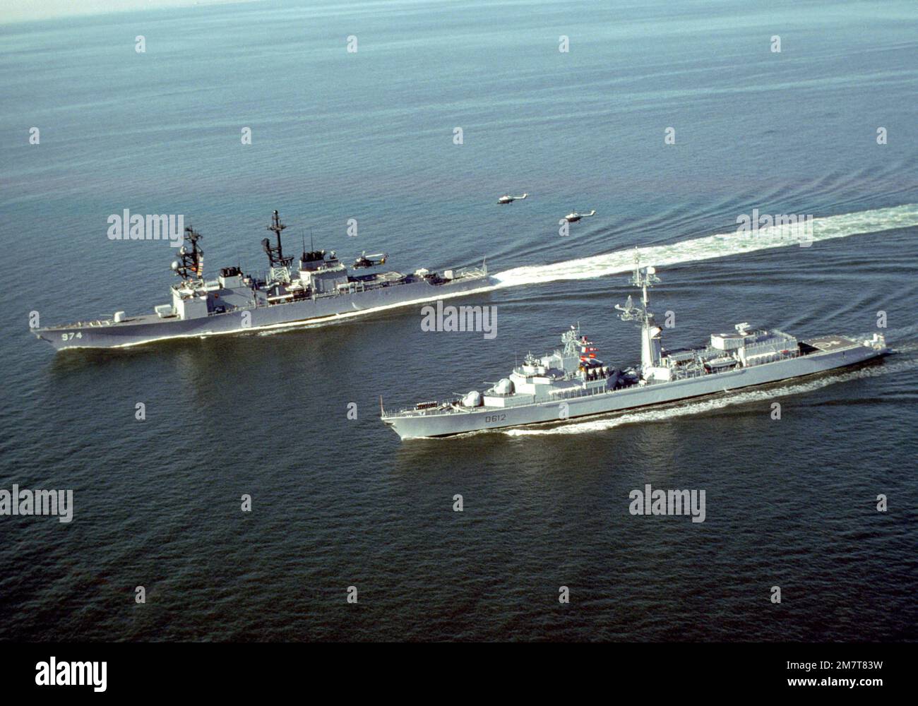 A port bow view of the destroyer USS COMTE DE GRASSE (DD-974), left ...