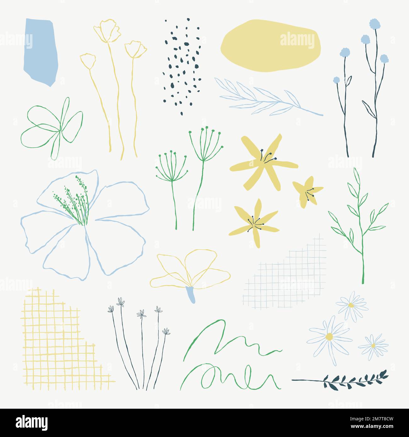 Aesthetic botanical leaves vector doodle illustrations element set ...