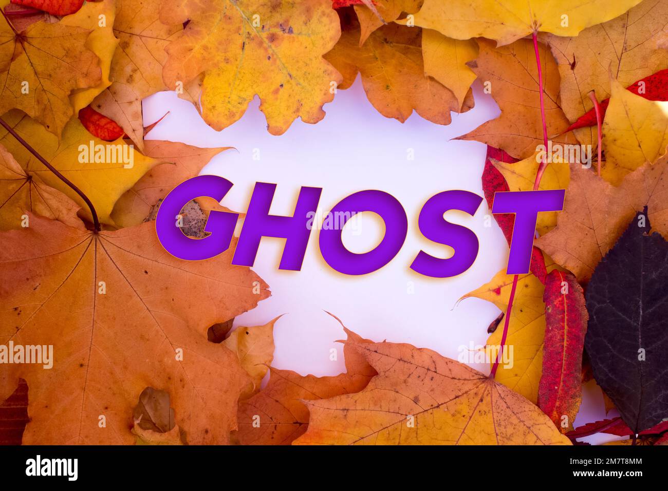 Autumn leaves, objects with Ghost text. Natural patterns, color design ...