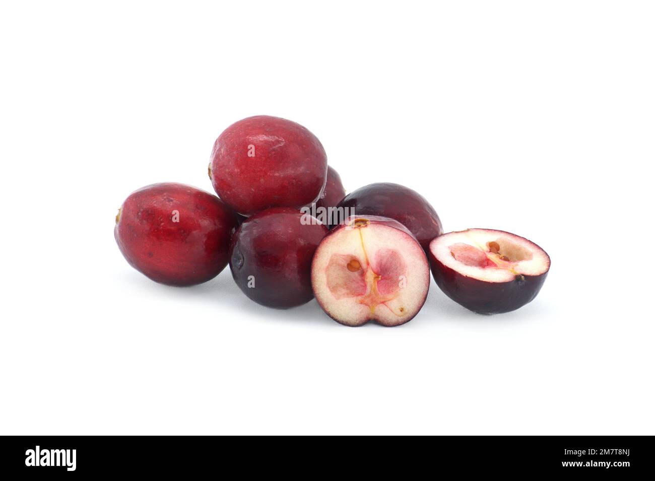 Half cut cranberry berry and fresh cranberries isolated on white ...