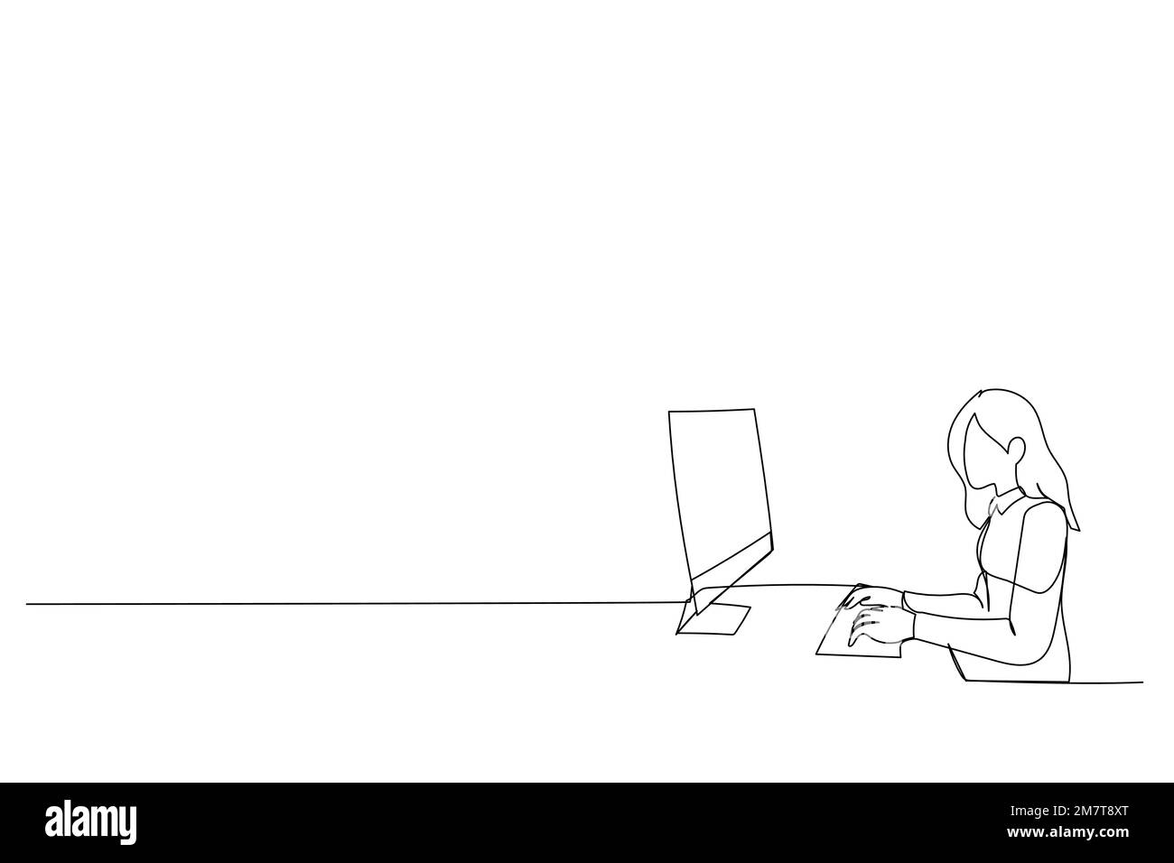 Illustration of young blond businesswoman working on computer inside ...