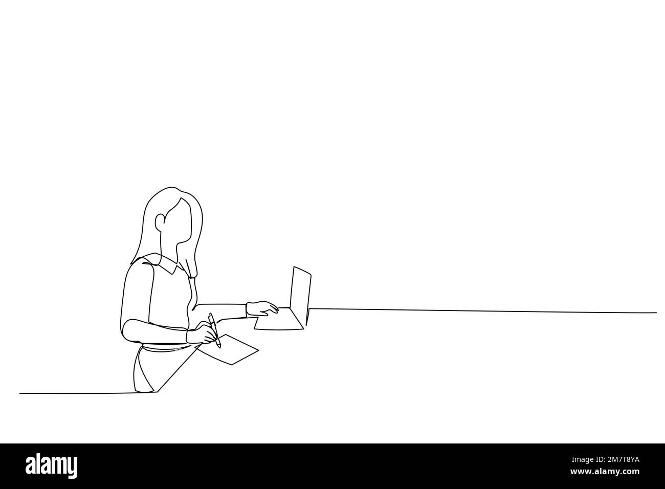 Cartoon of beautiful business asian woman work office desk computer ...