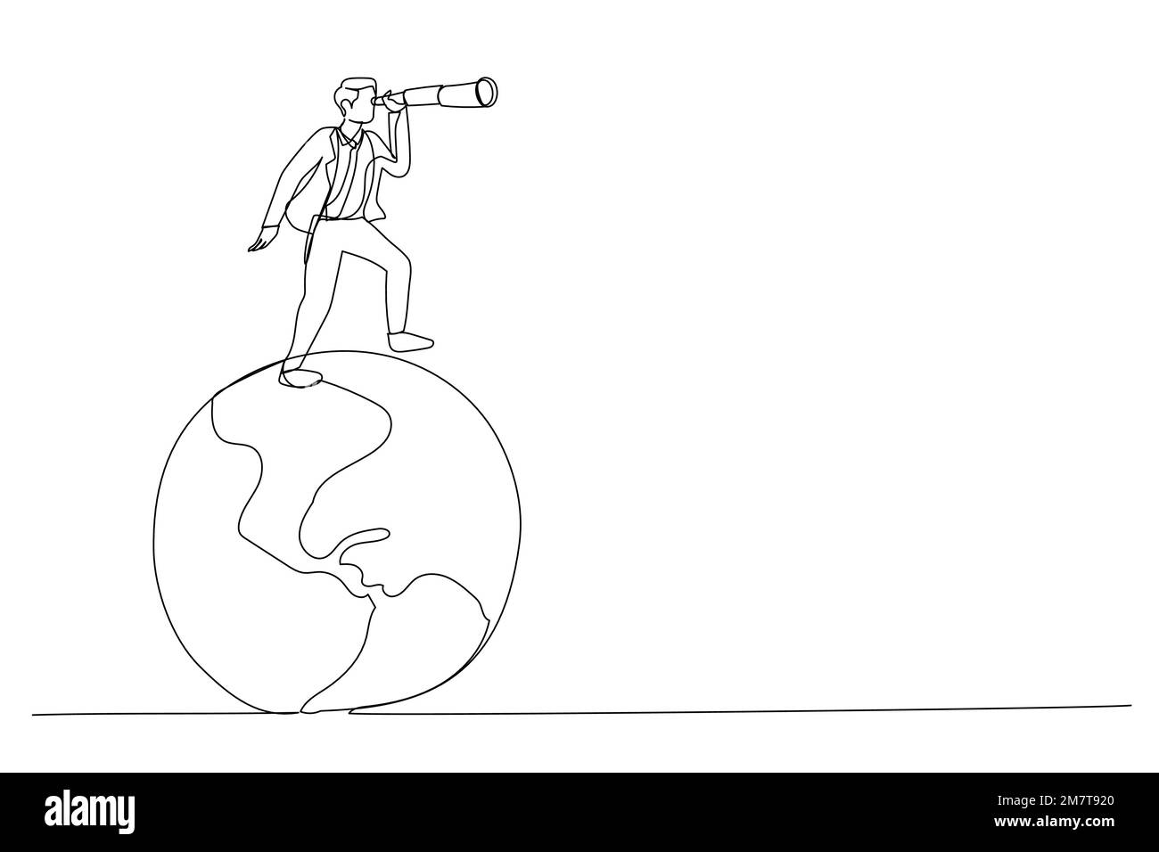 Illustration of businessman standing on planet earth globe using ...