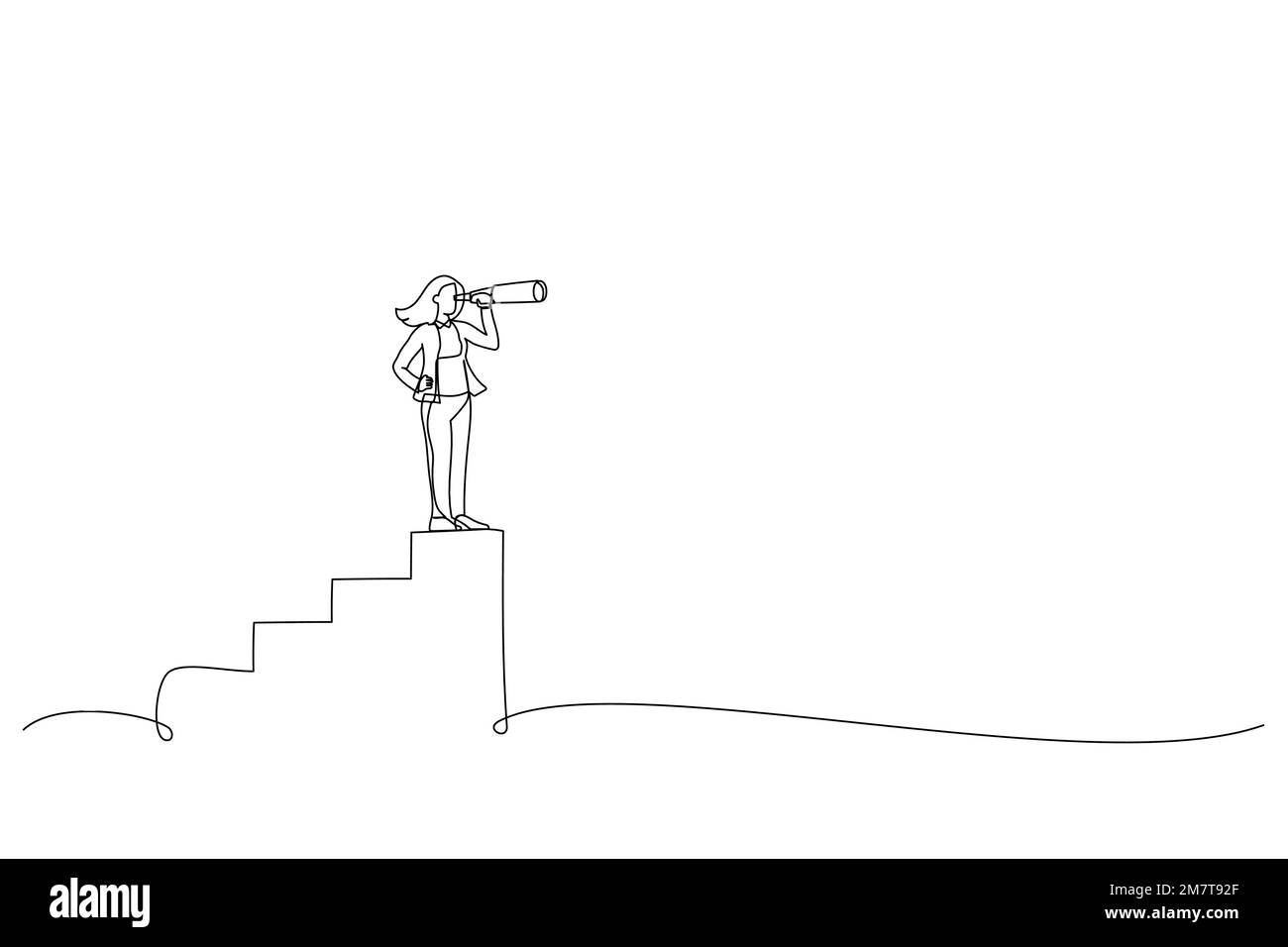 Illustration of businesswoman and telescope. Vision concept in business ...